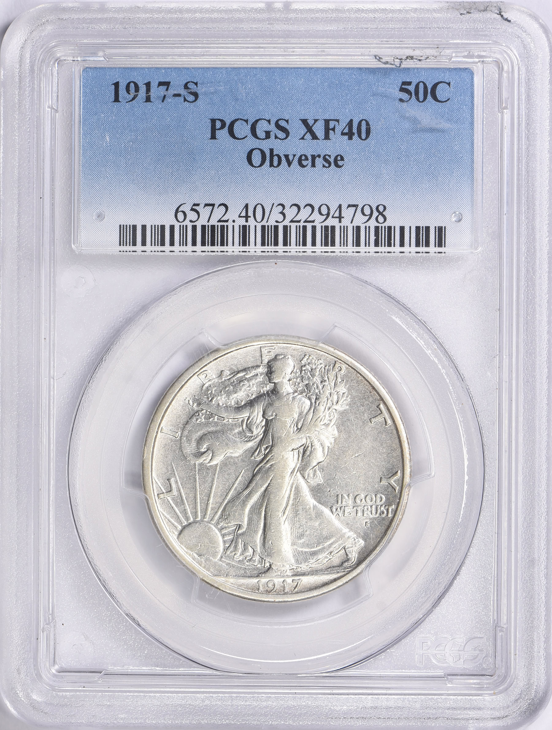 1917-S Walking Liberty Half Dollar Obverse Mintmark PCGS XF-40 (Item 1718249) | GreatCollections ...
