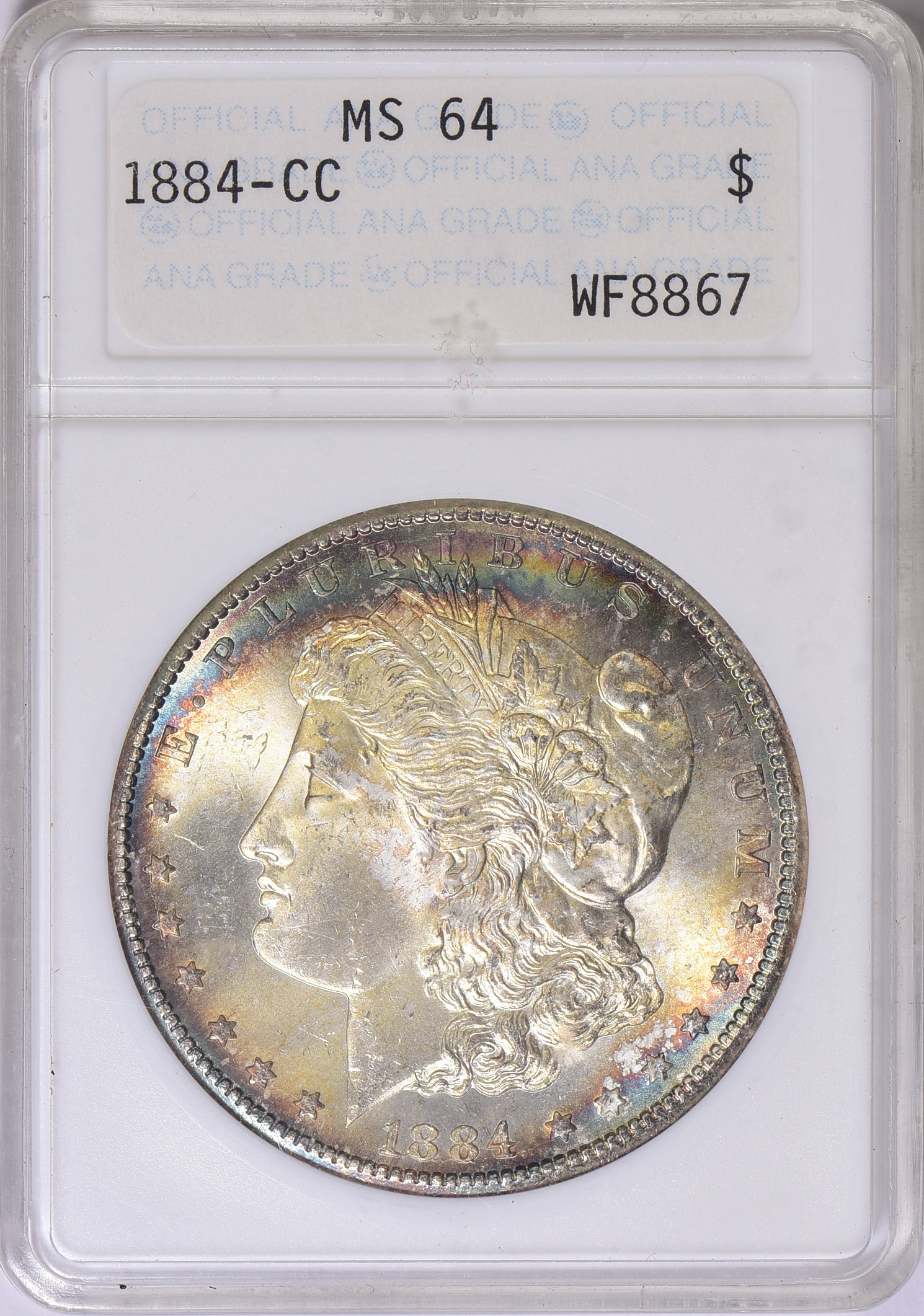 1884-CC Morgan Silver Dollar ANACS MS-64 OH (Toned) (Item 1718251) | GreatCollections Coin Auctions
