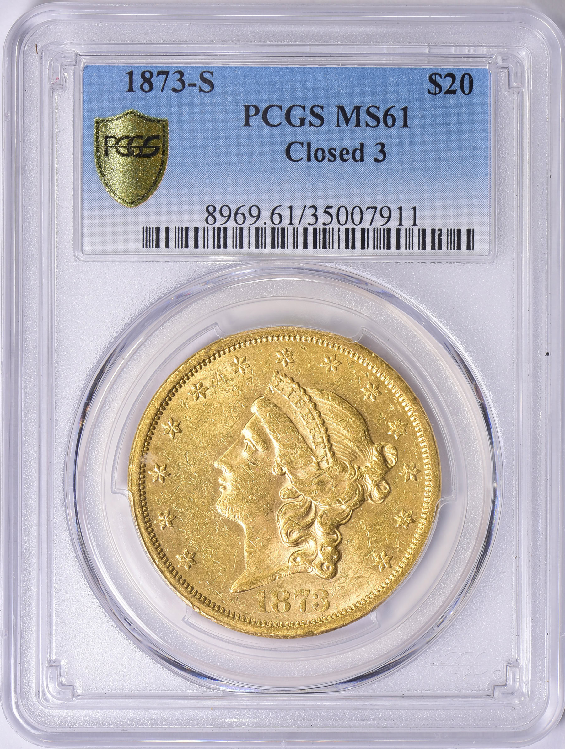 1873-S Liberty Gold Double Eagle Closed 3 PCGS MS-61 (Item 1718287) | GreatCollections Coin Auctions