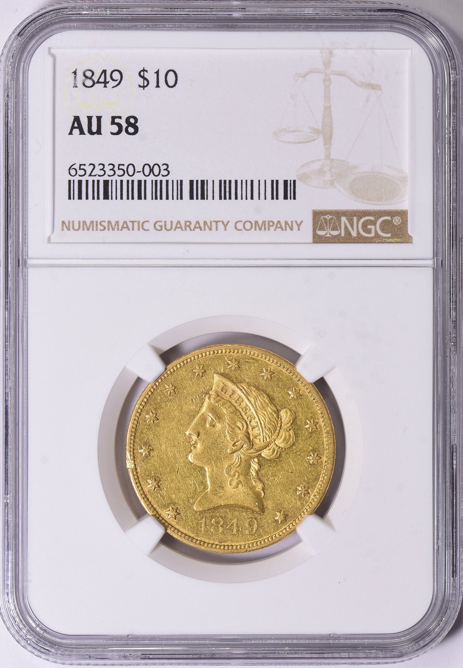 1849 Liberty Gold Eagle NGC AU-58 (Item 1718298) | GreatCollections ...