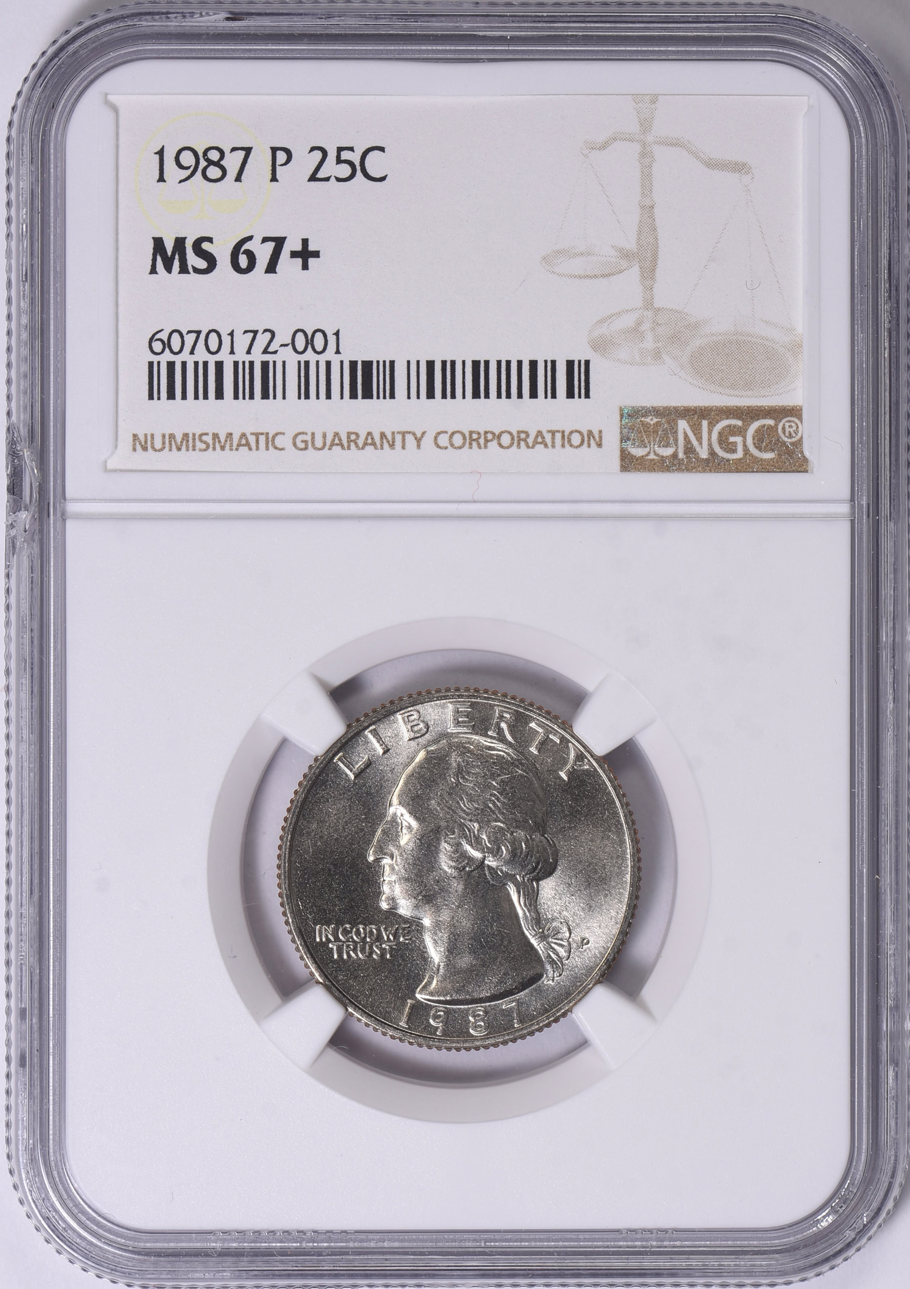 1987-P Washington Quarter NGC MS-67+ (Item 1718334) | GreatCollections Coin Auctions