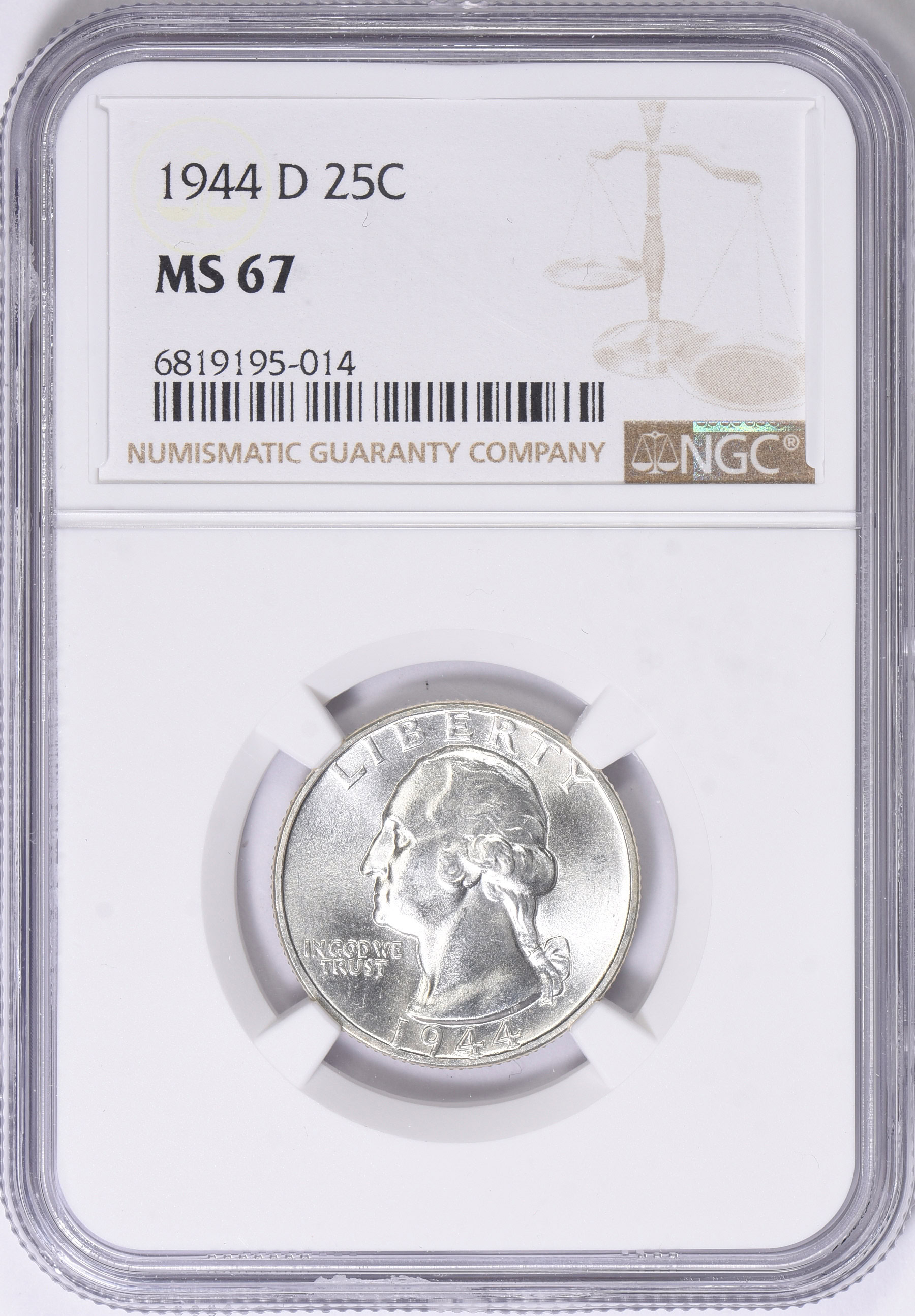 1944-D Washington Quarter NGC MS-67 (Item 1718371) | GreatCollections ...