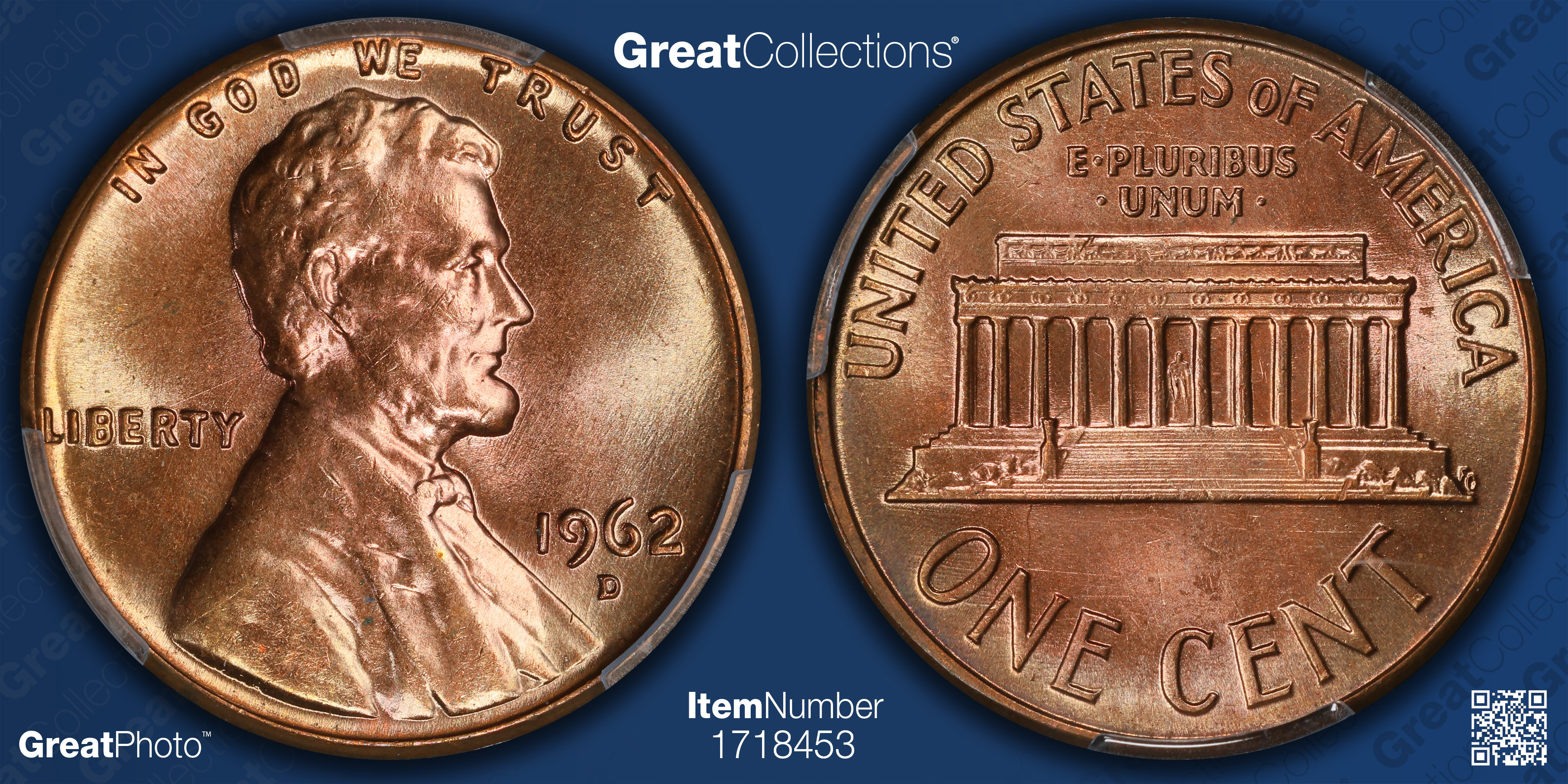 1962-D Lincoln Cent PCGS MS-67+ RD (Item 1718453) | GreatCollections ...