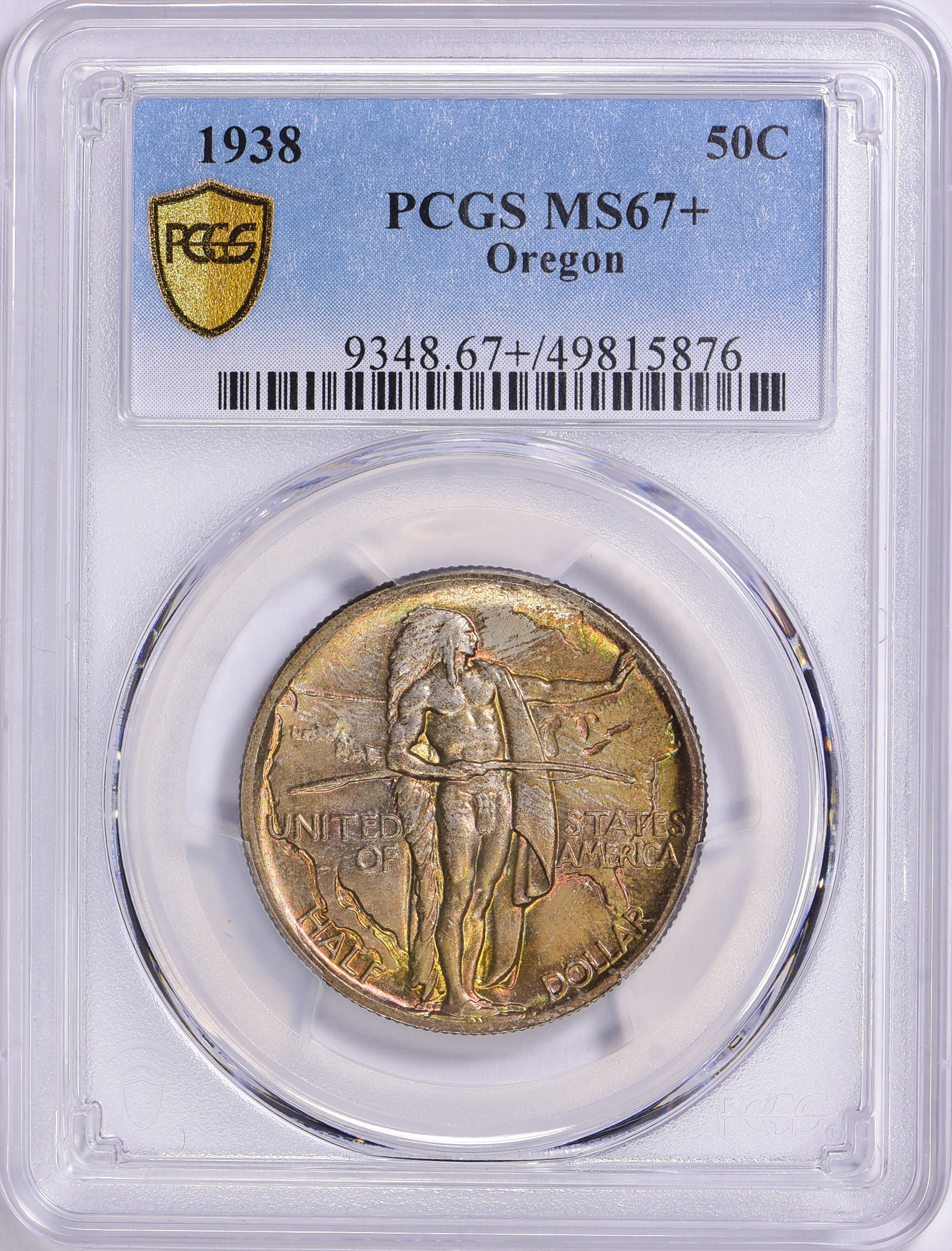 1938 Oregon Trail Memorial Half Dollar PCGS MS-67+ (Toned) (Item 1718467) | GreatCollections ...