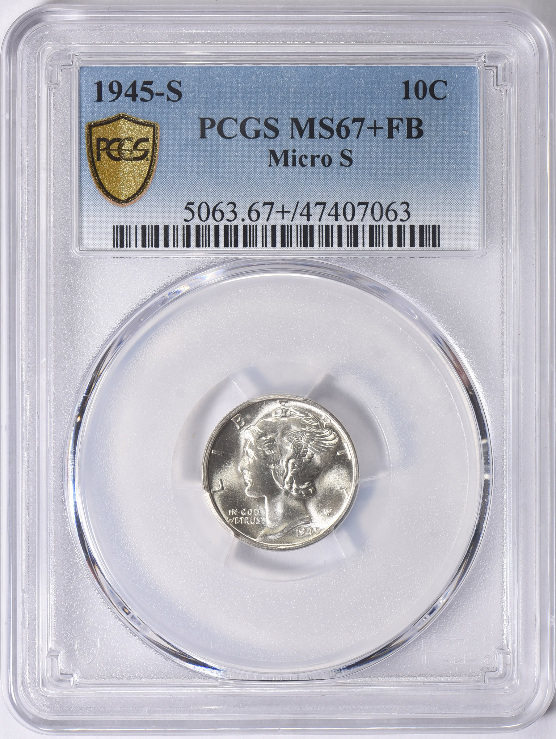 1945-S Mercury Dime Micro S PCGS MS-67+ FB (Item 1718499) | GreatCollections Coin Auctions