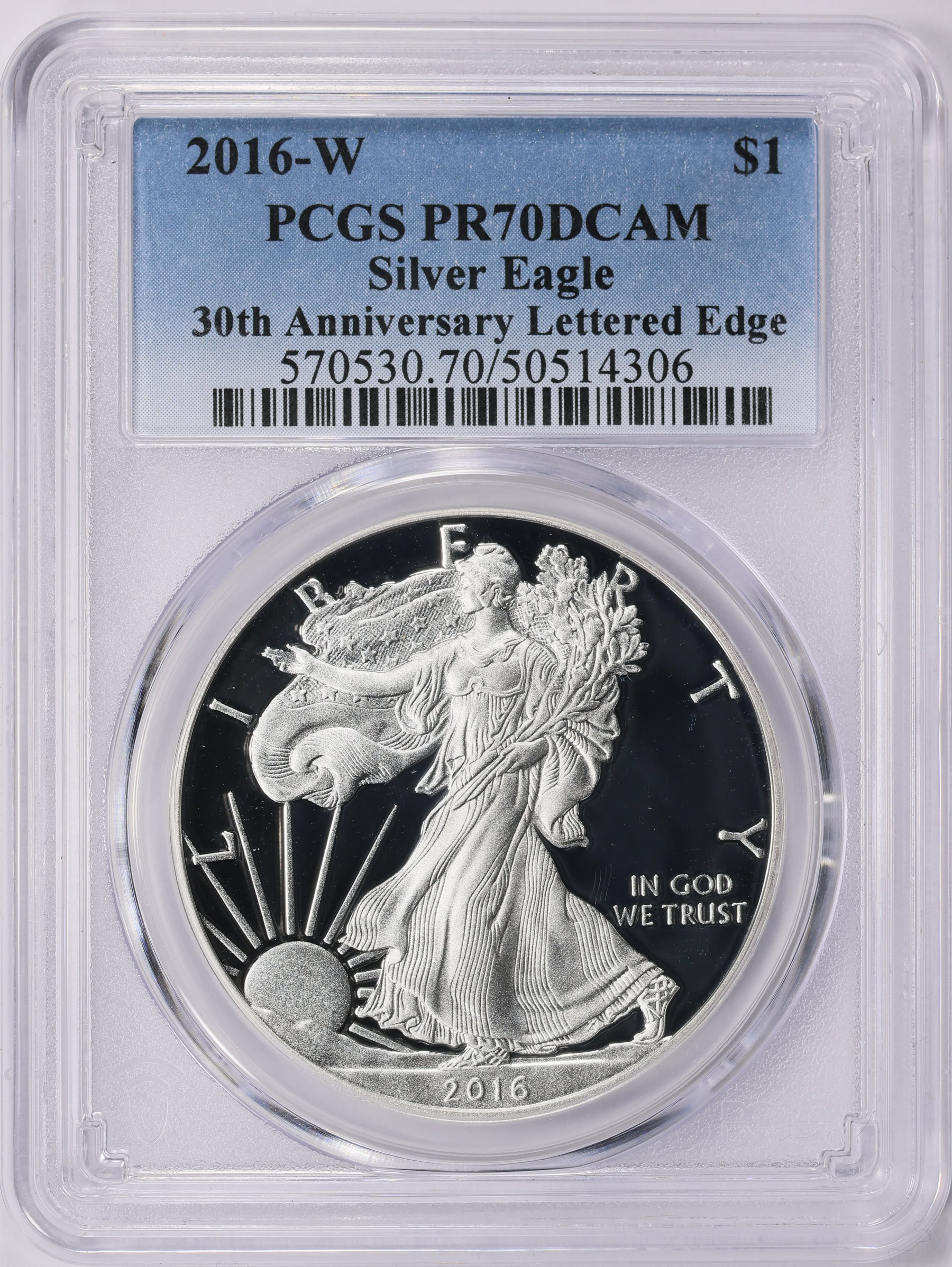 2016-W $1 Silver Eagle 30th Anniversary Lettered Edge PCGS Proof-70 DCAM (Item 1718528 ...