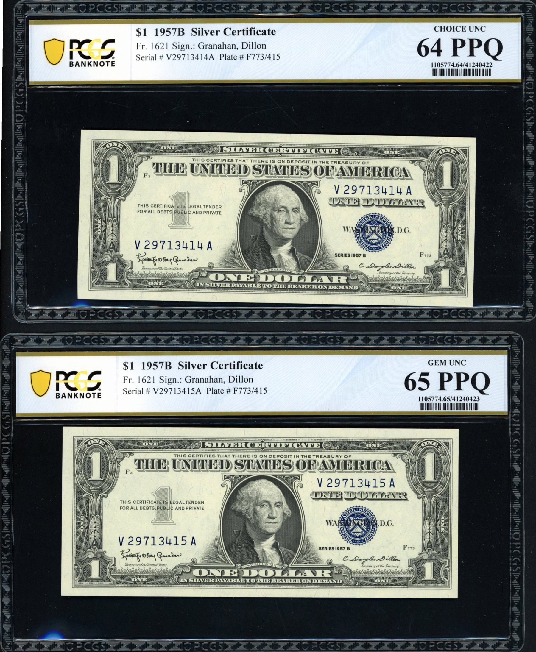 Fr. 1621 (VA Block) 1957B $1 Silver Certificate Notes Sequential Serial ...