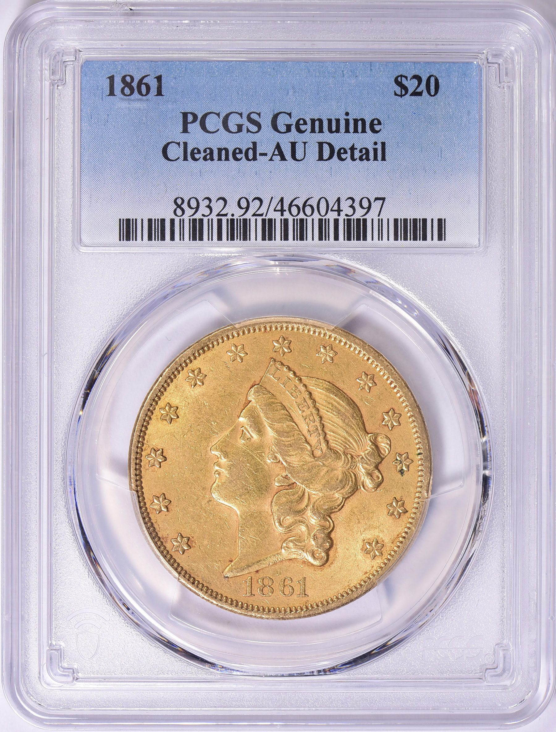 1861 Liberty Gold Double Eagle PCGS Genuine AU Details (Item 1718670) | GreatCollections Coin ...