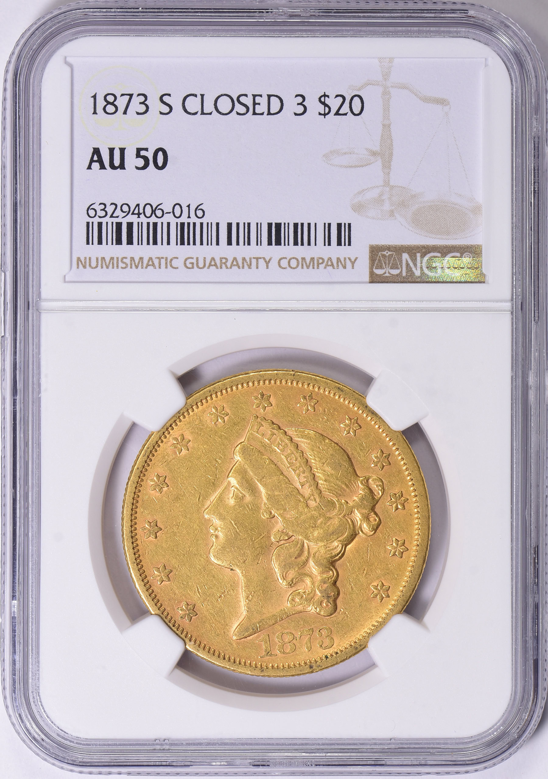 1873-S Liberty Gold Double Eagle Closed 3 NGC AU-50 (Item 1718691) | GreatCollections Coin Auctions
