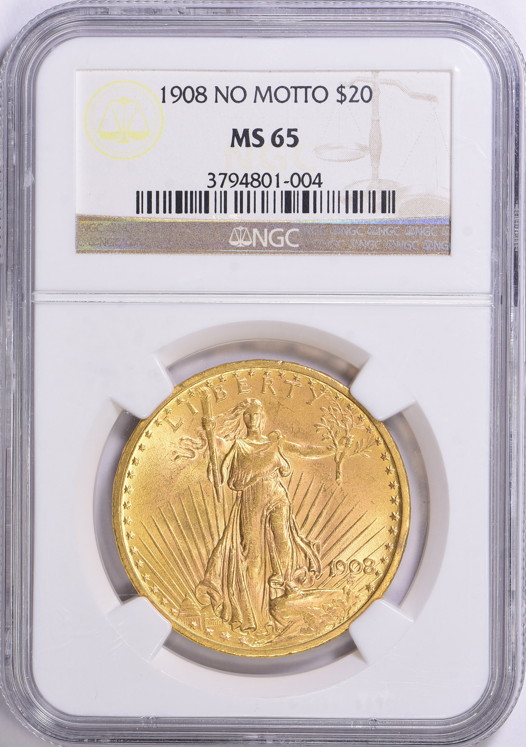 1908 Saint-Gaudens Gold Double Eagle No Motto NGC MS-65 (Item 1718699) | GreatCollections Coin ...