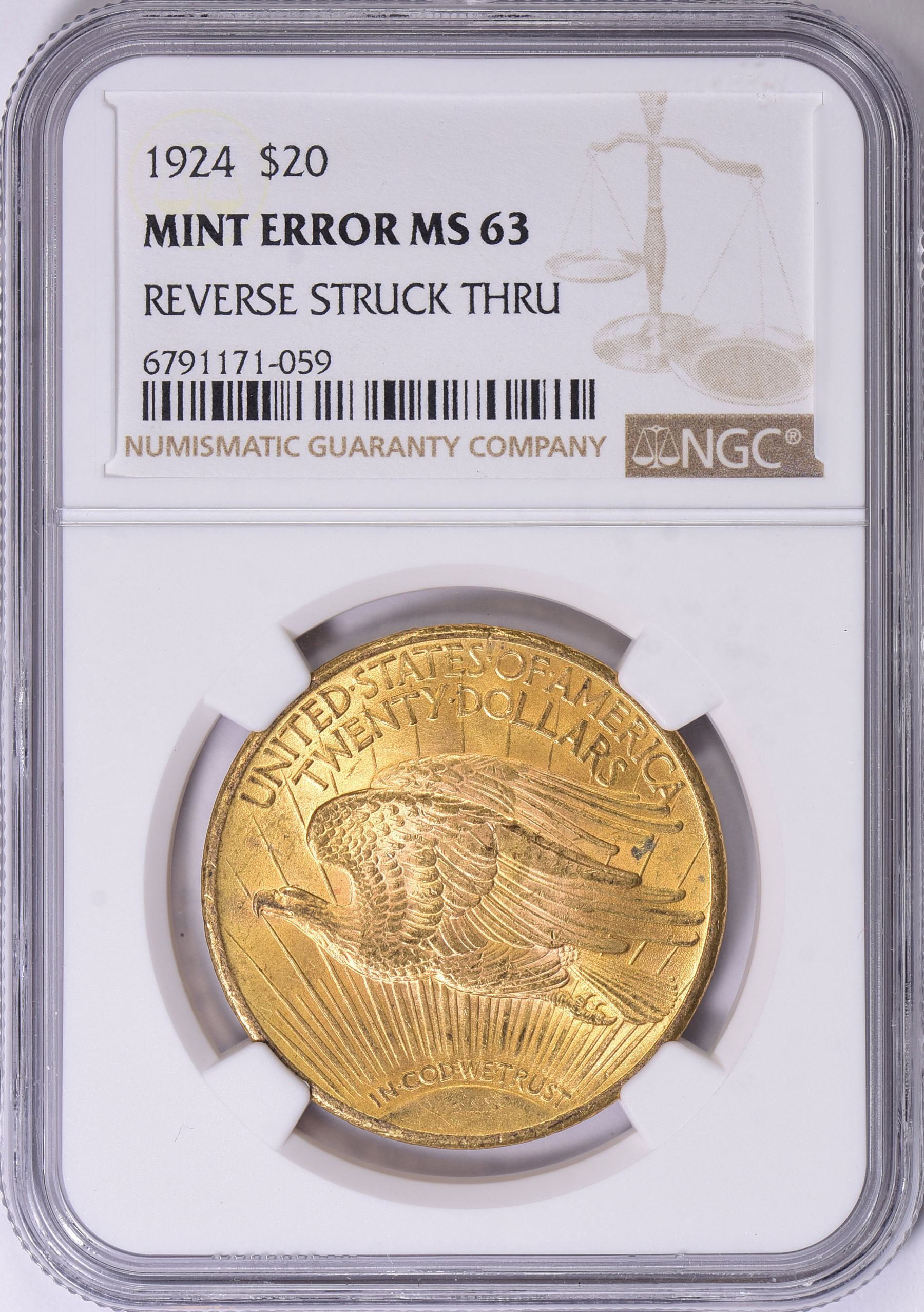 Mint Error 1924 Saint-Gaudens Gold Double Eagle Reverse Struck Through ...