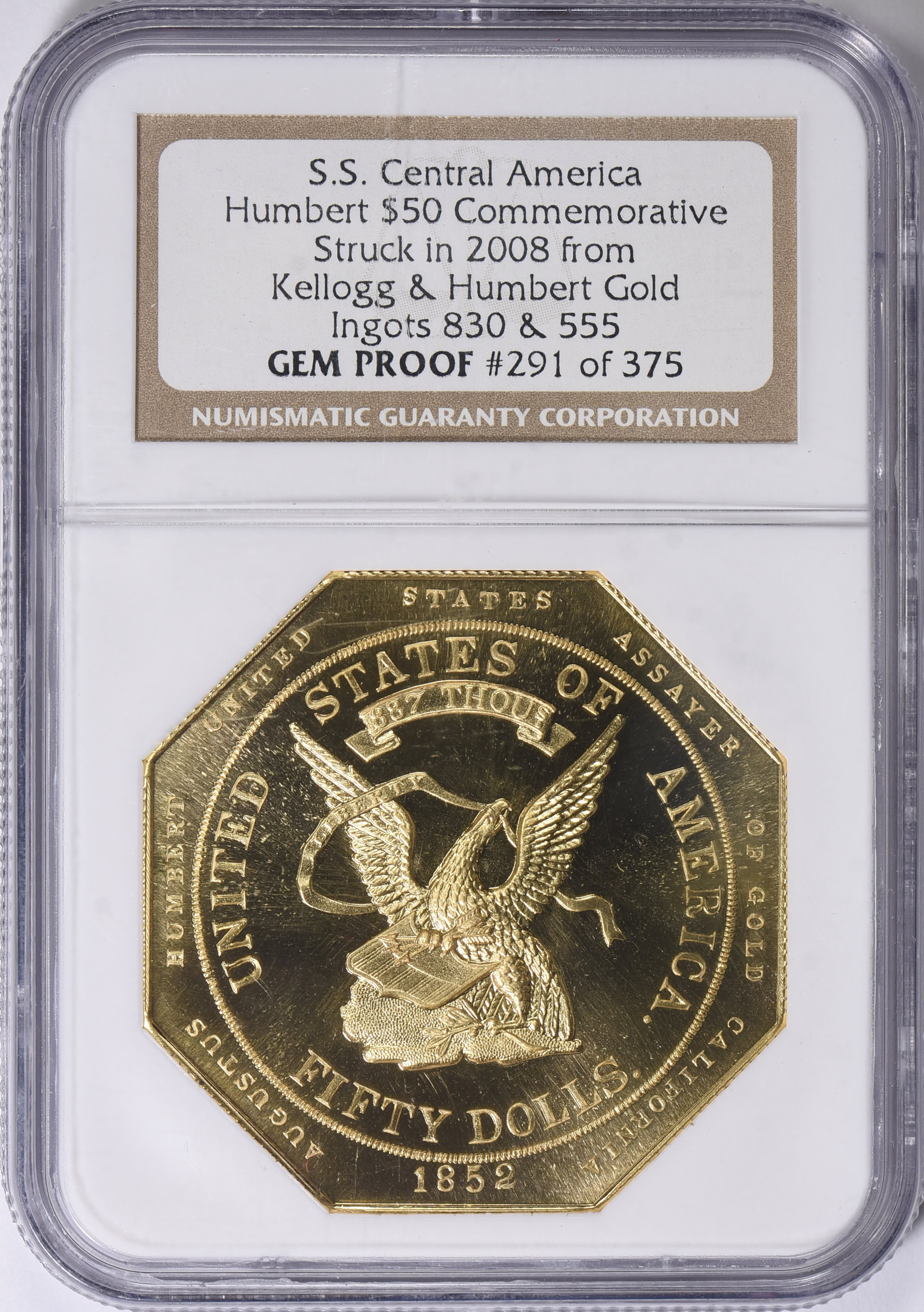 Humbert Gold $50 Commemorative Shipwreck S.S. Central America Struck in ...