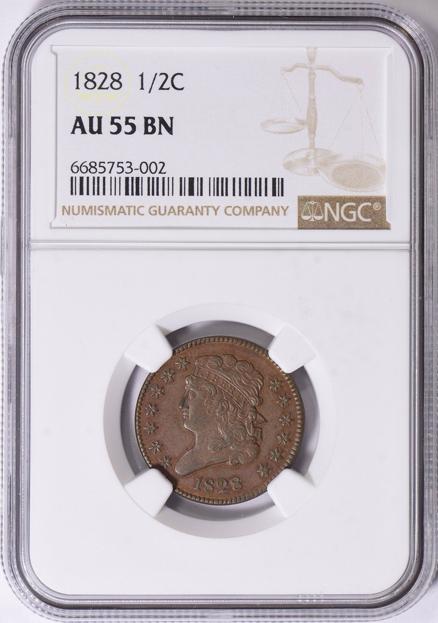 1828 Classic Half Cent NGC AU-55 BN (Item 1718807) | GreatCollections ...
