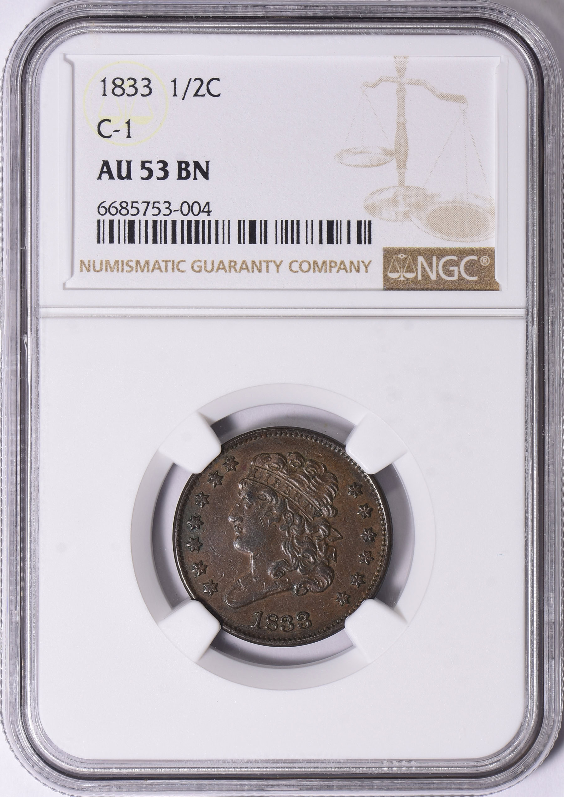 1833 Classic Half Cent Cohen 1 NGC AU-53 BN (Item 1718811 ...