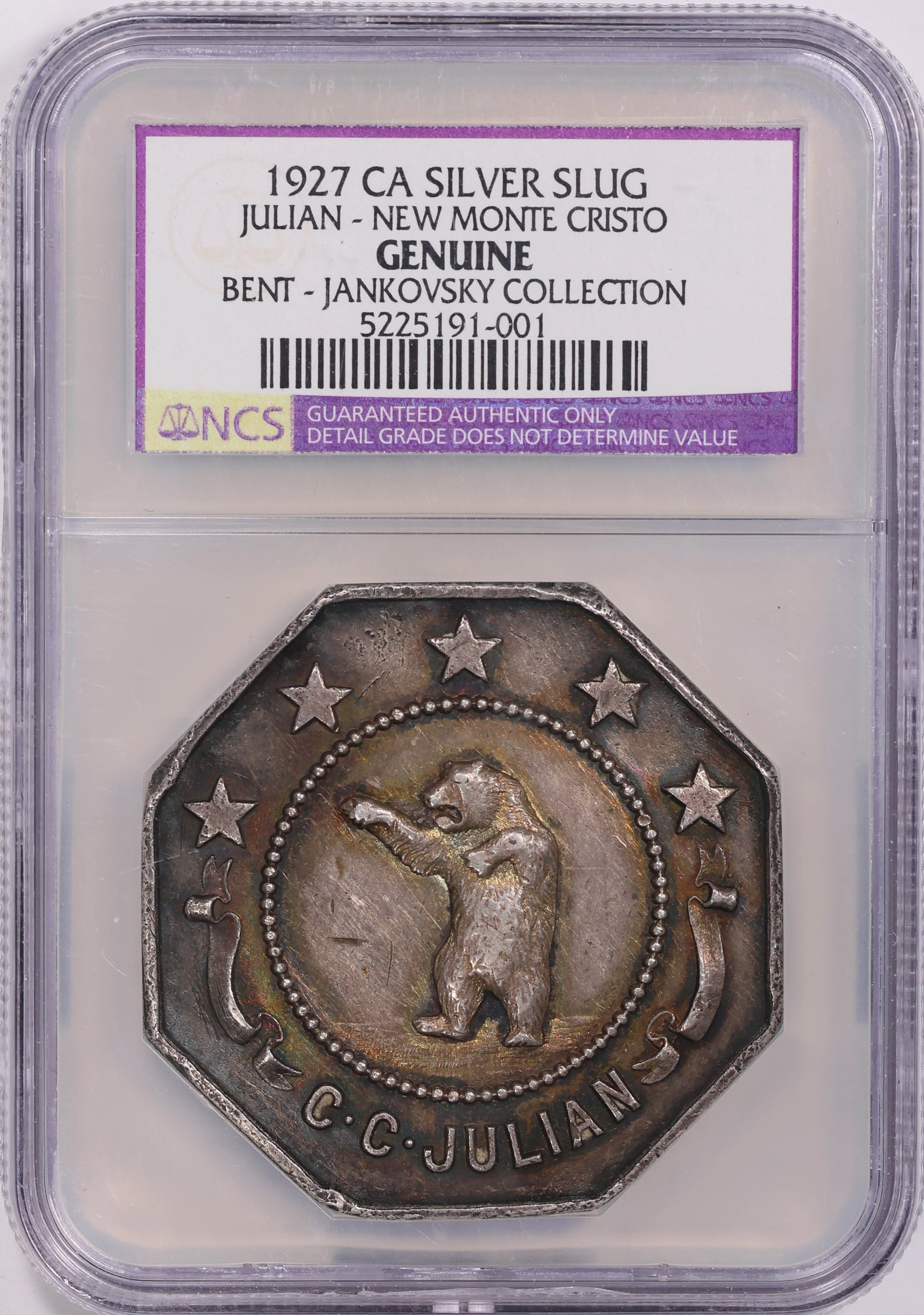 1927 California C.C. Julian New Monte Cristo Silver Slug NCS Genuine (Ex: Jankovsky Collection ...