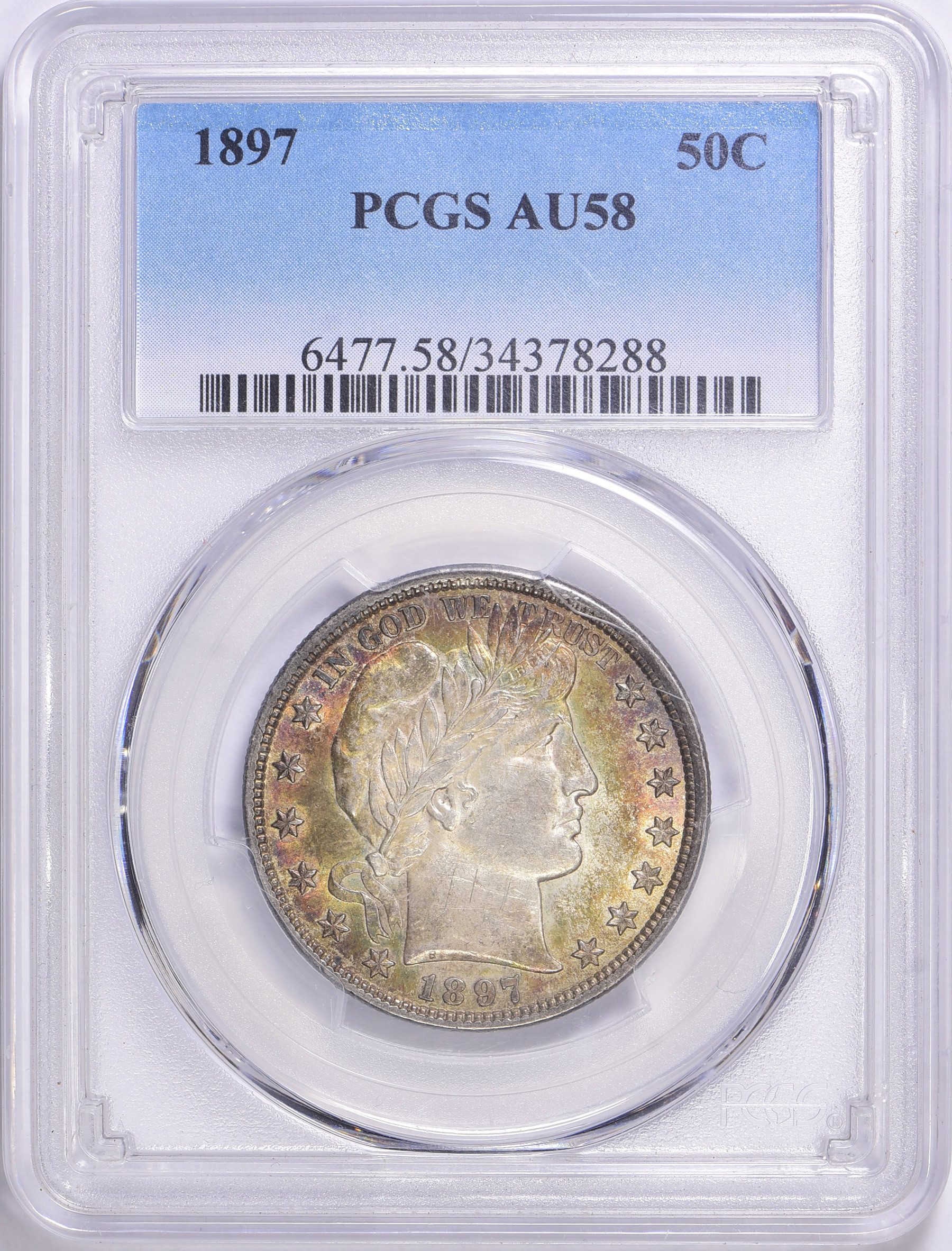 1897 Barber Half Dollar PCGS AU-58 (Toned) (Item 1718883) | GreatCollections Coin Auctions
