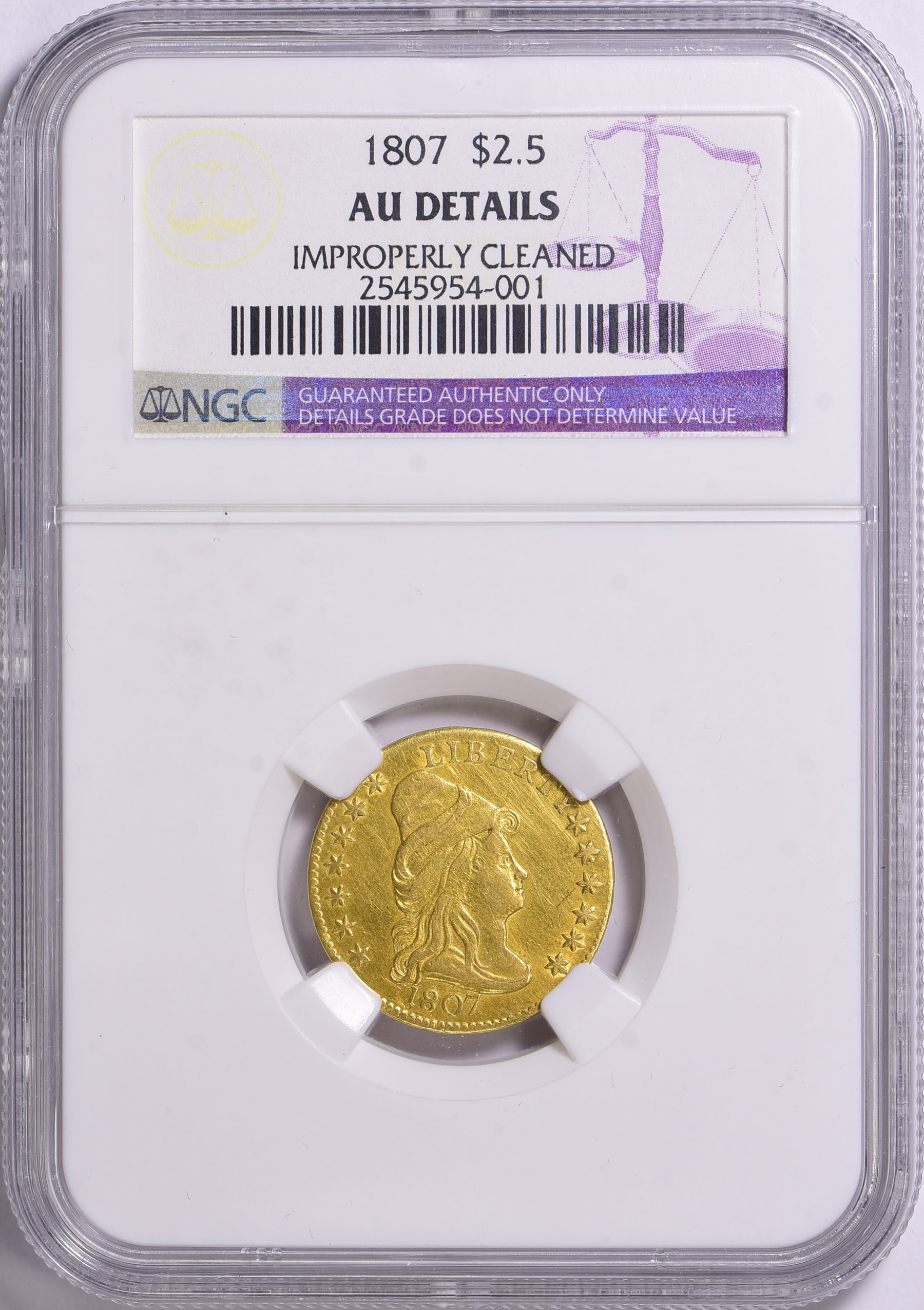 1807 Capped Bust Right Gold Quarter Eagle NGC AU Details (Item 1718979 ...
