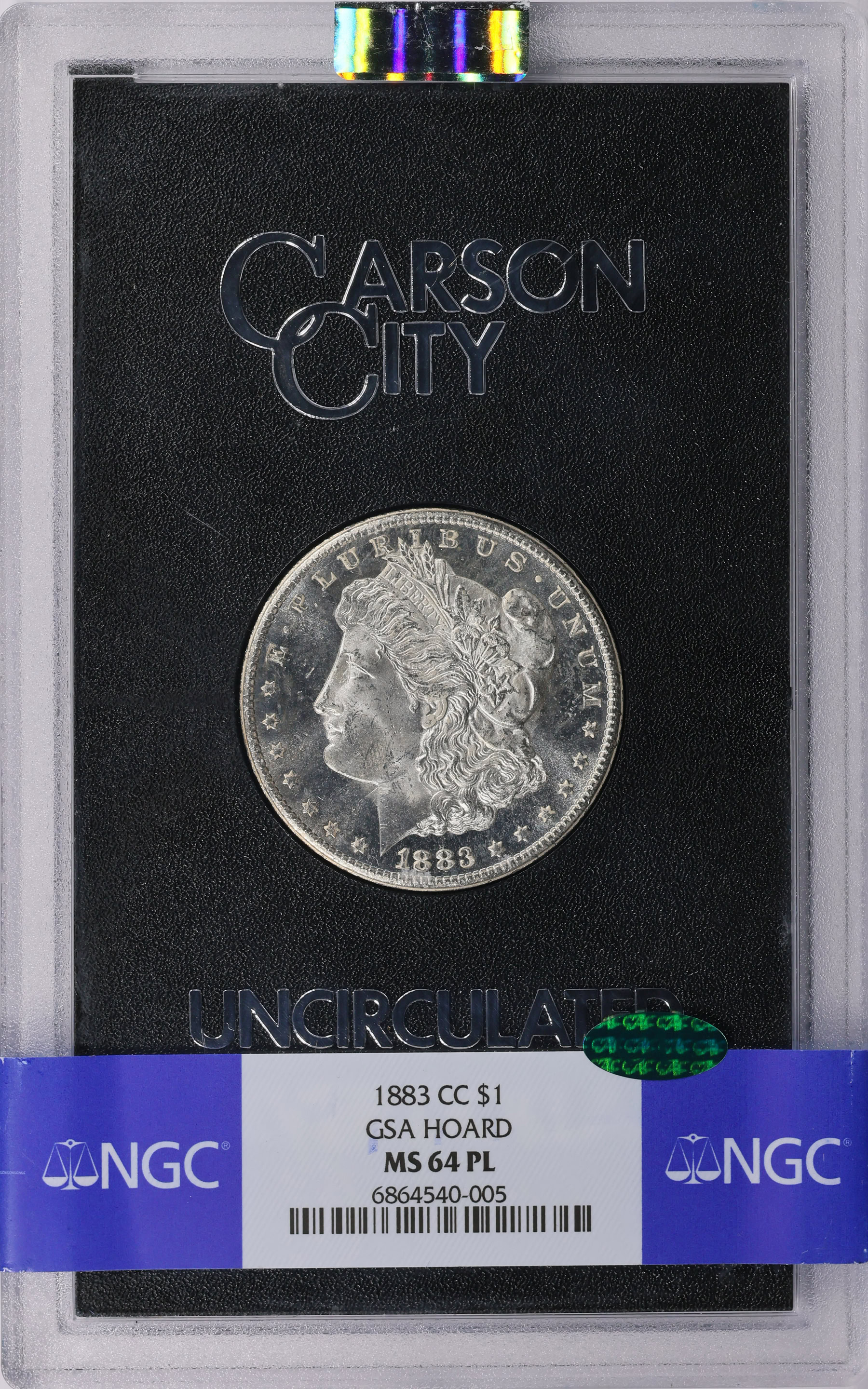1883-CC Morgan Silver Dollar GSA Hoard NGC MS-64 PL (CAC Green) (GSA Holder) (Item 1719039 ...