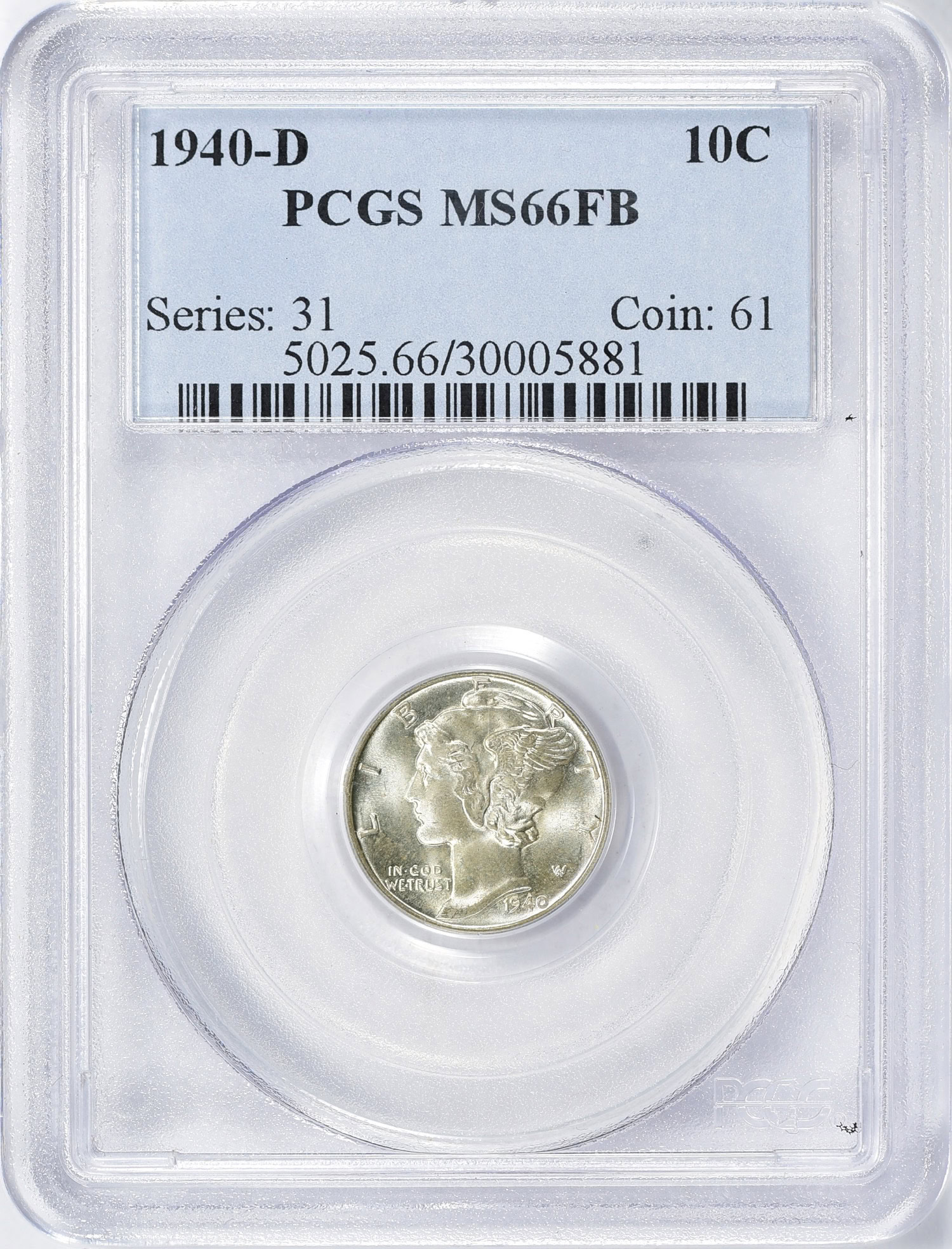 1940-D Mercury Dime PCGS MS-66 FB (Item 1719068) | GreatCollections Coin Auctions