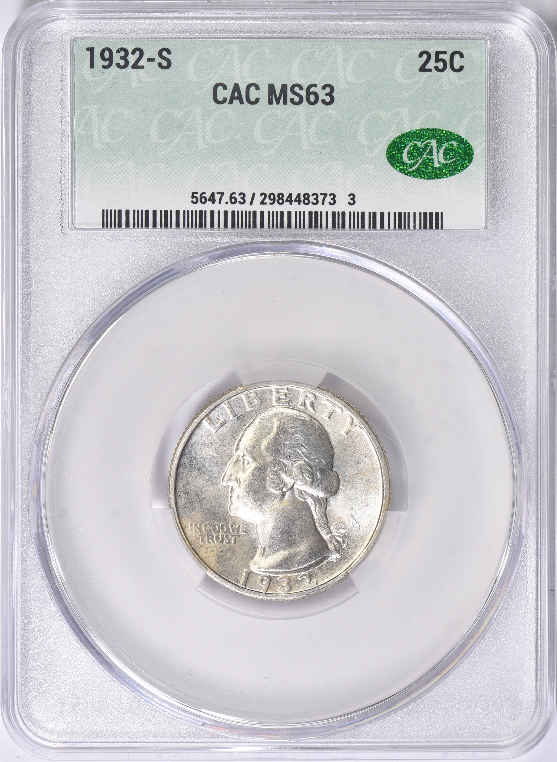 1932-S Washington Quarter CACG MS-63 (Item 1719164) | GreatCollections Coin Auctions