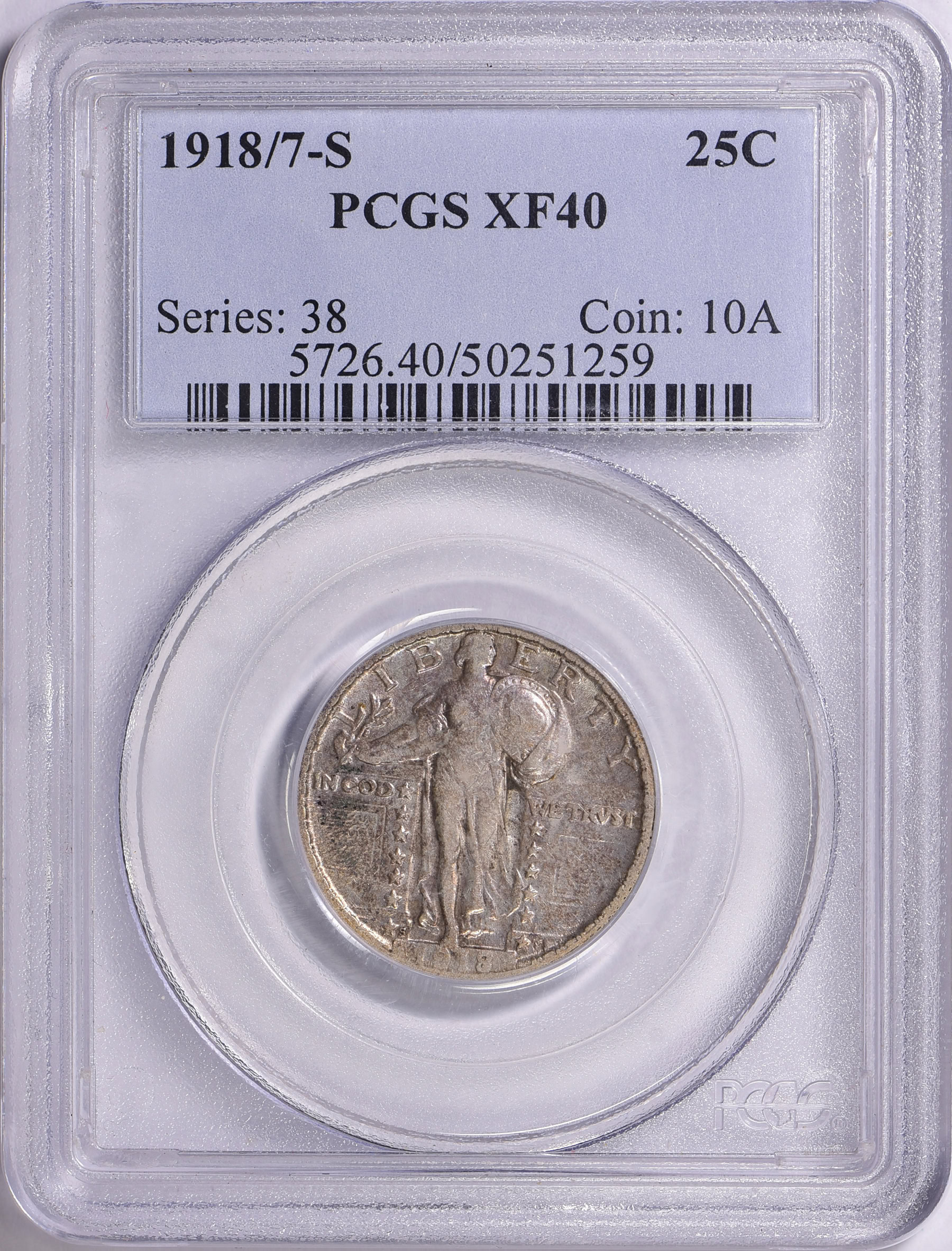 1918/7-S Standing Liberty Quarter PCGS XF-40 (Toned) (Item 1719271) | GreatCollections Coin Auctions