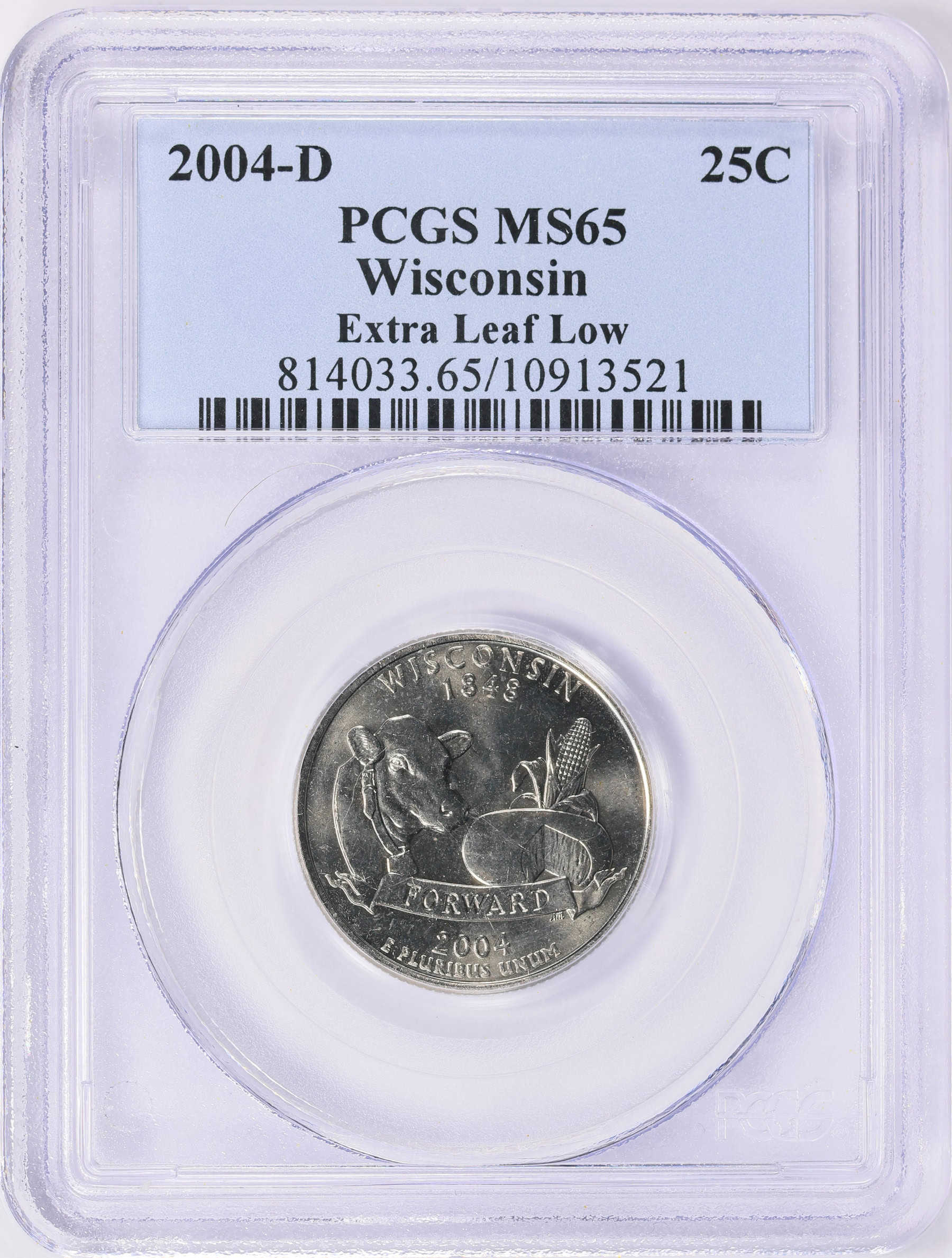 2004-D State Quarter Wisconsin Extra Leaf Low PCGS MS-65 (Item 1719288 ...