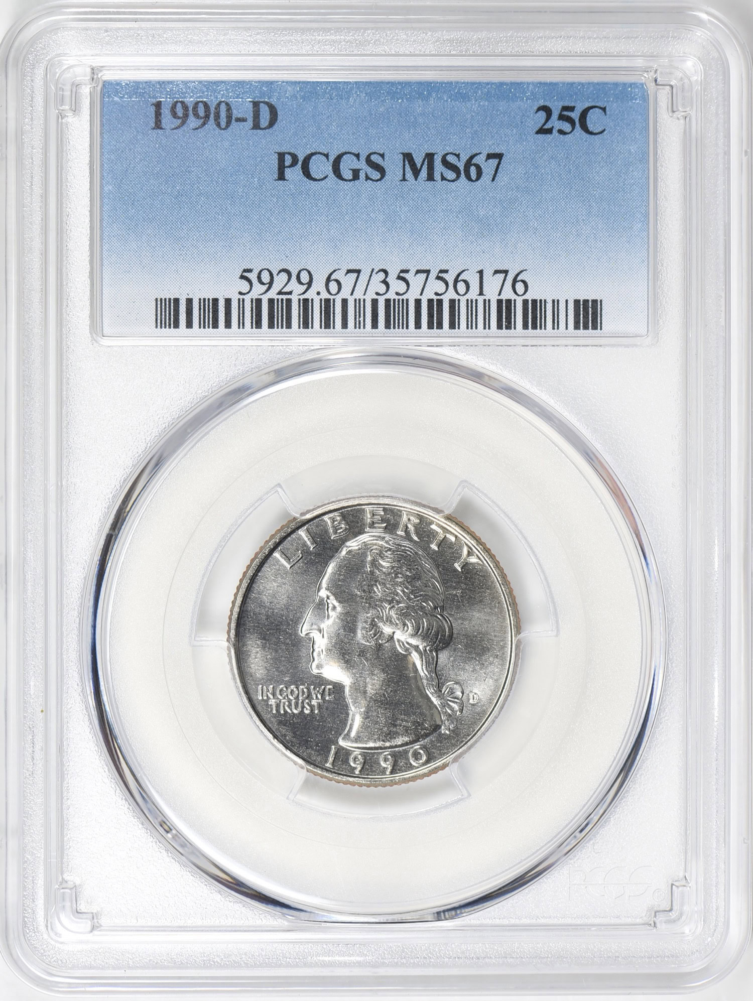 1990-D Washington Quarter PCGS MS-67 (Item 1719358) | GreatCollections ...