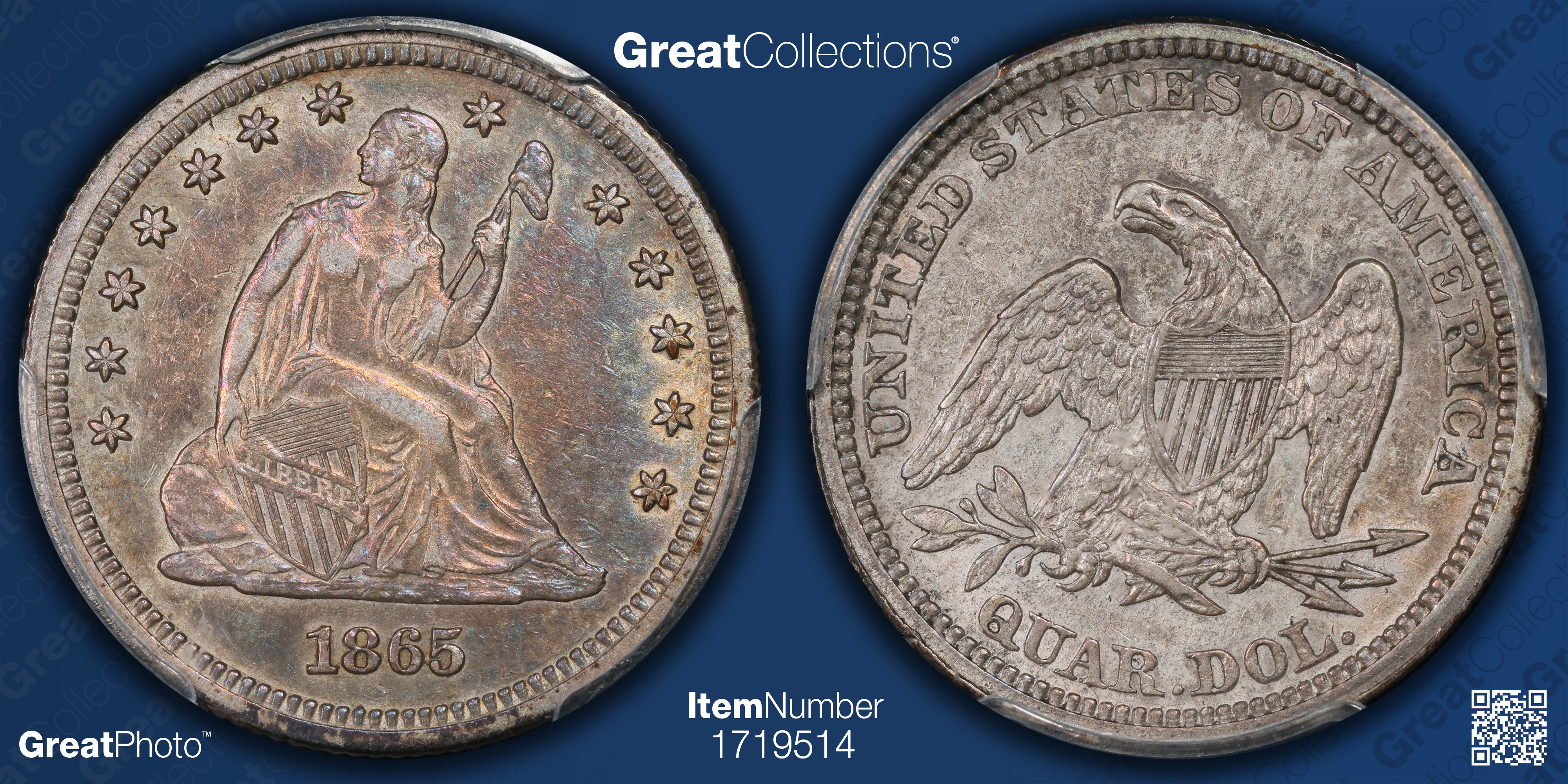 1865 Seated Liberty Quarter PCGS XF-40 (Toned) (Item 1719514 ...