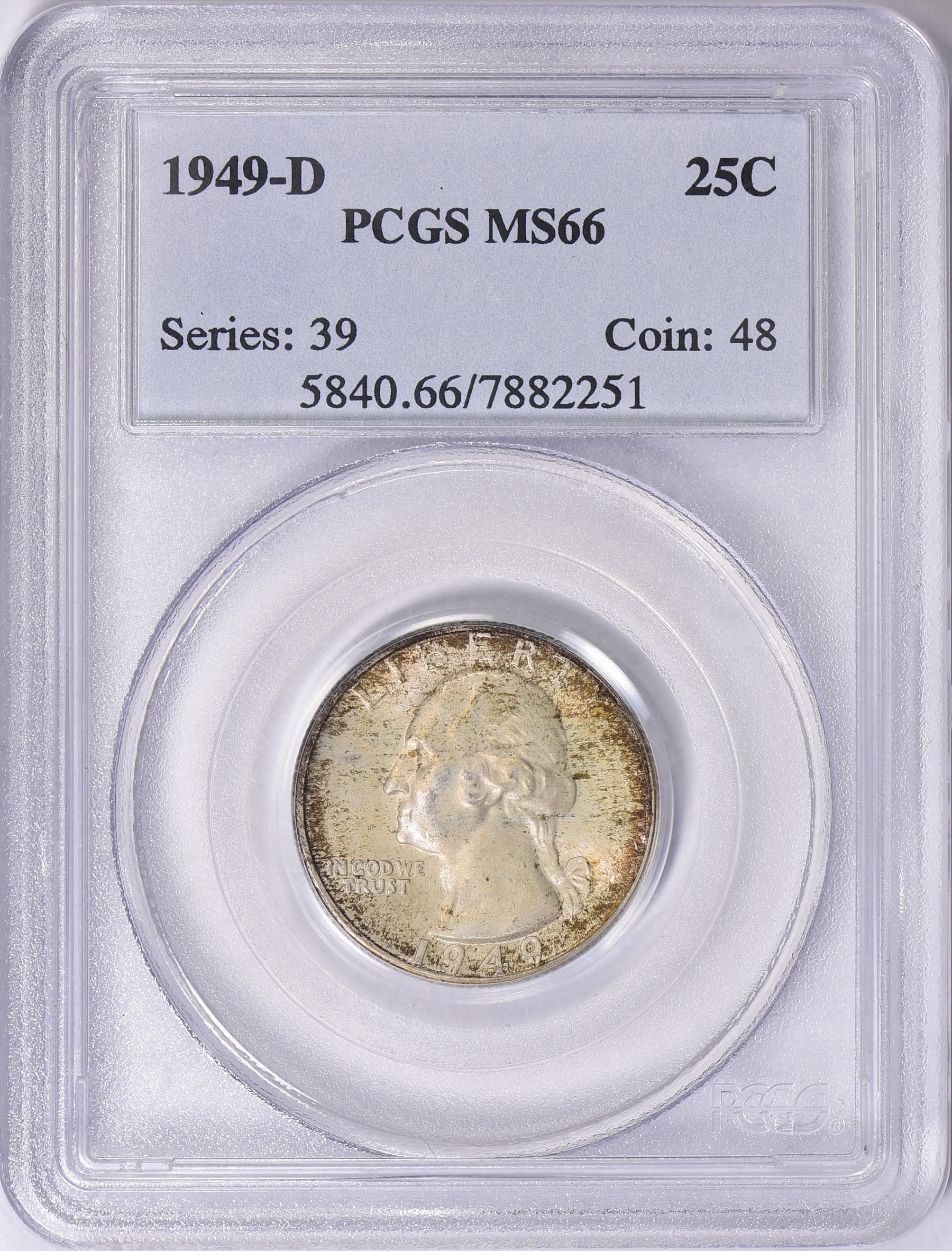 1949-D Washington Quarter PCGS MS-66 (Toned) (Item 1719521) | GreatCollections Coin Auctions