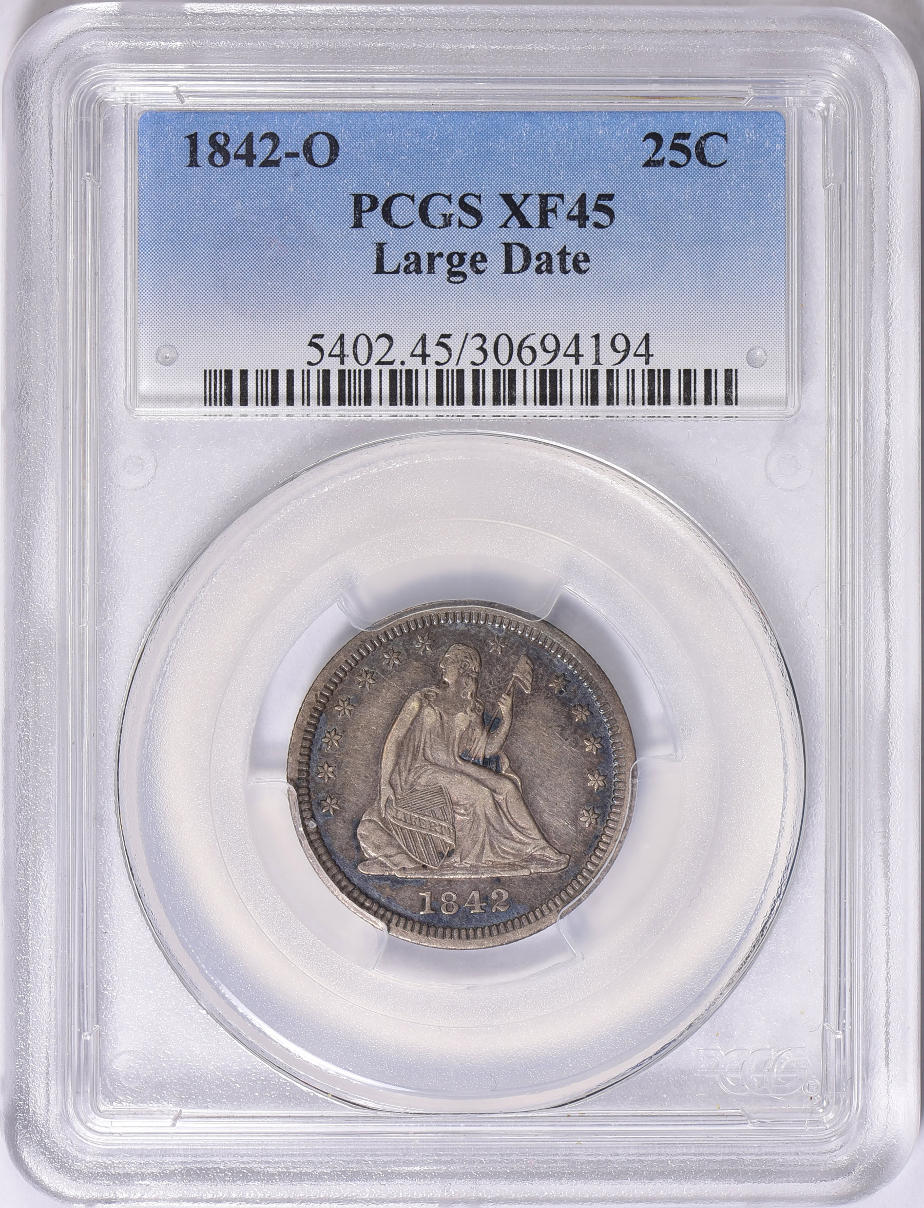 1842-O Seated Liberty Quarter Large Date PCGS XF-45 (Toned) (Item ...