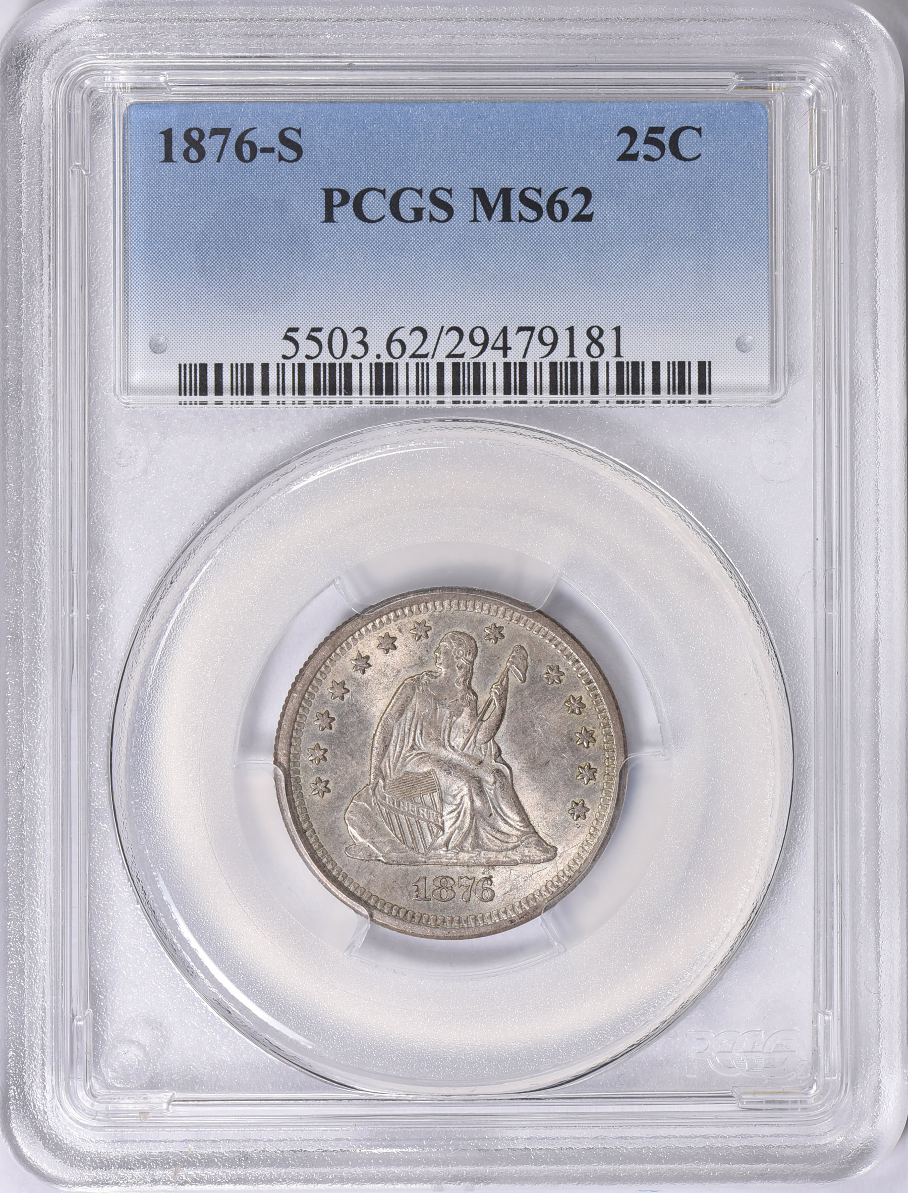1876-S Seated Liberty Quarter PCGS MS-62 (Item 1719529) | GreatCollections Coin Auctions