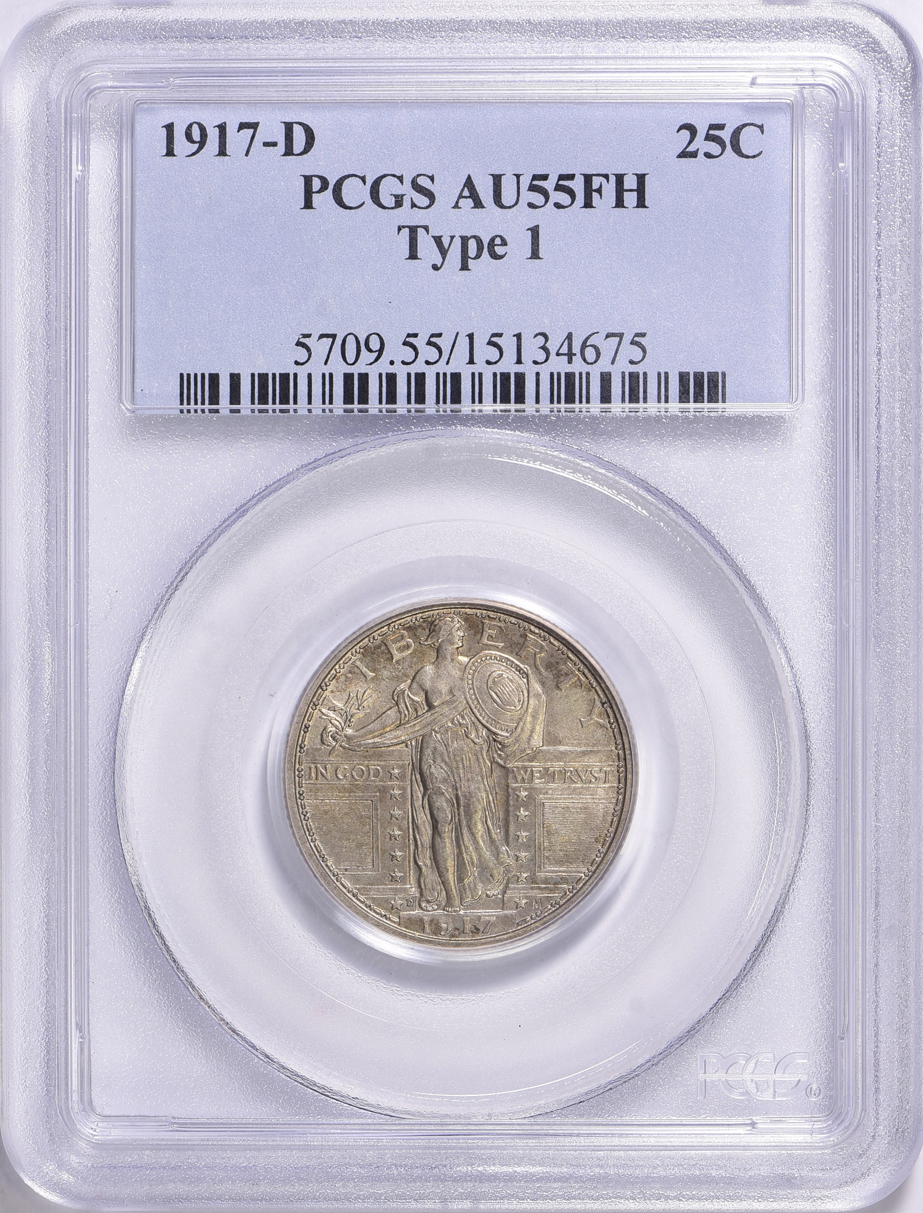 1917-D Standing Liberty Quarter Type 1 PCGS AU-55 FH (Toned) (Item 1719568) | GreatCollections ...