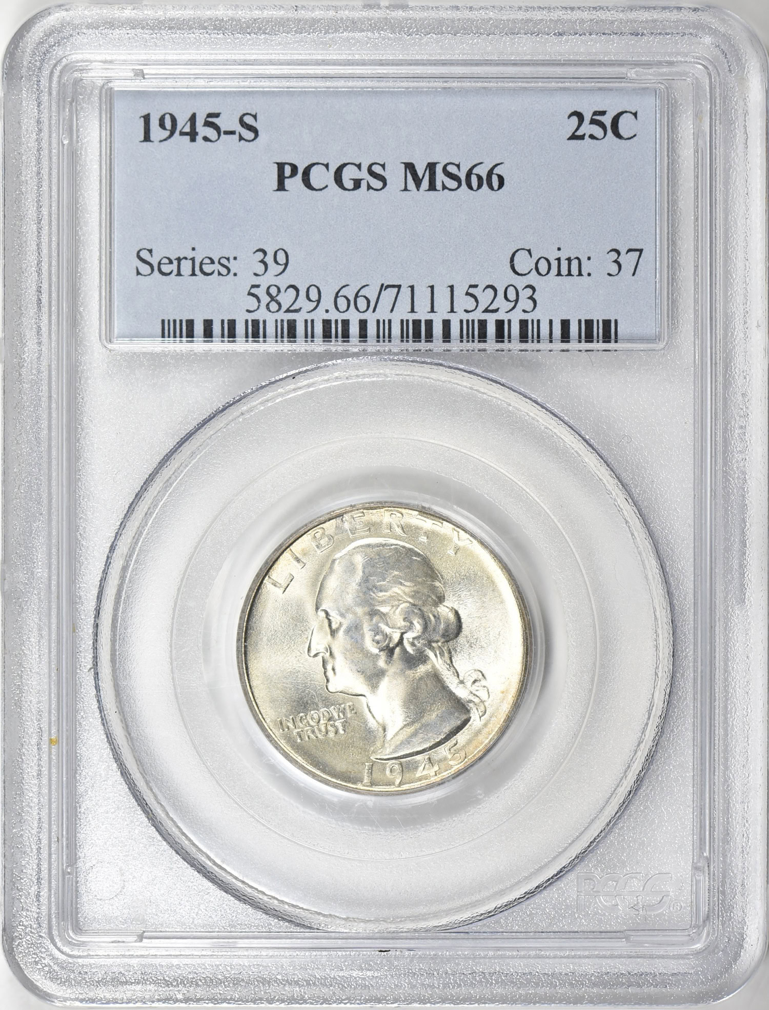 1945-S Washington Quarter PCGS MS-66 (Item 1719588) | GreatCollections Coin Auctions