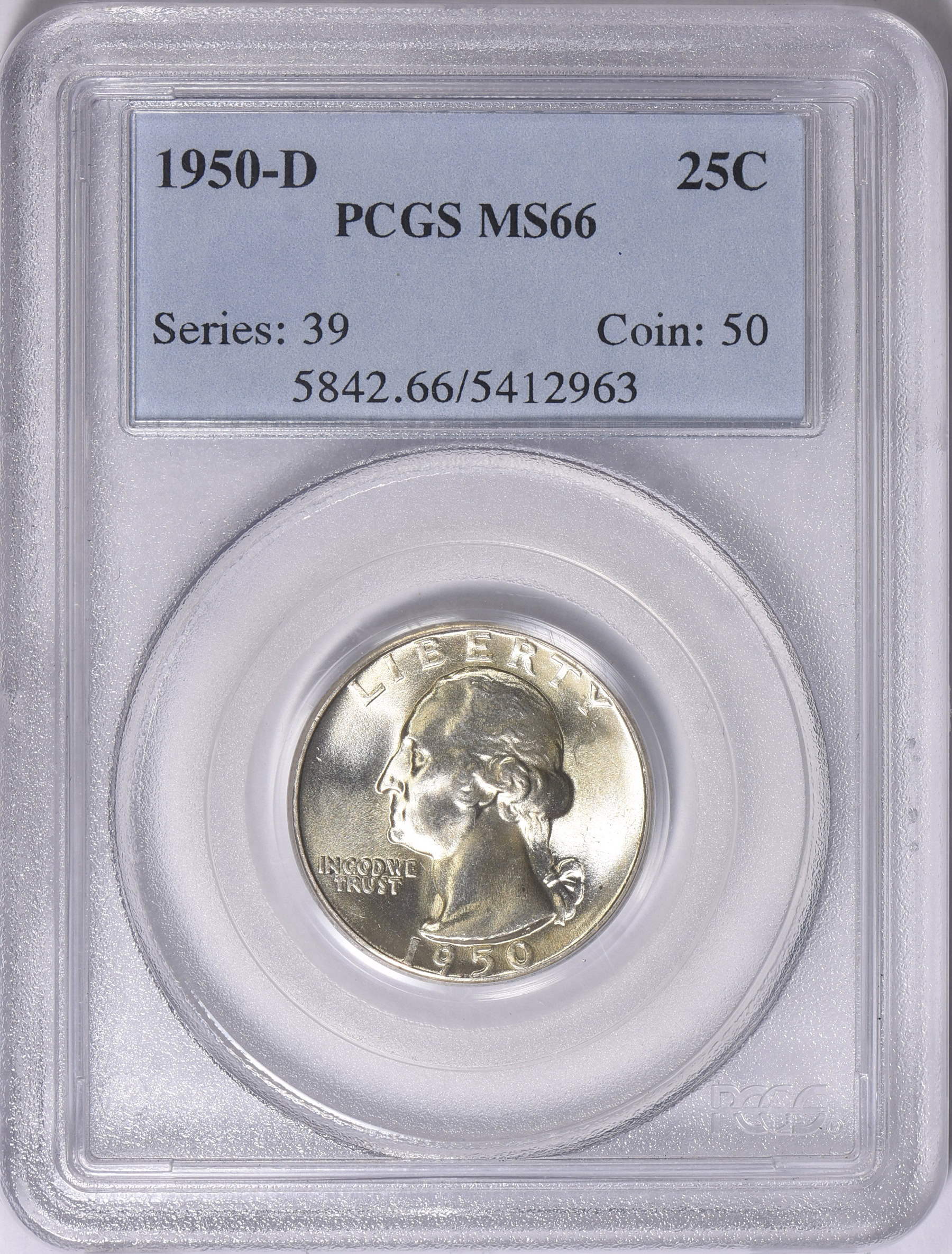 1950-D Washington Quarter PCGS MS-66 (Item 1719619) | GreatCollections Coin Auctions