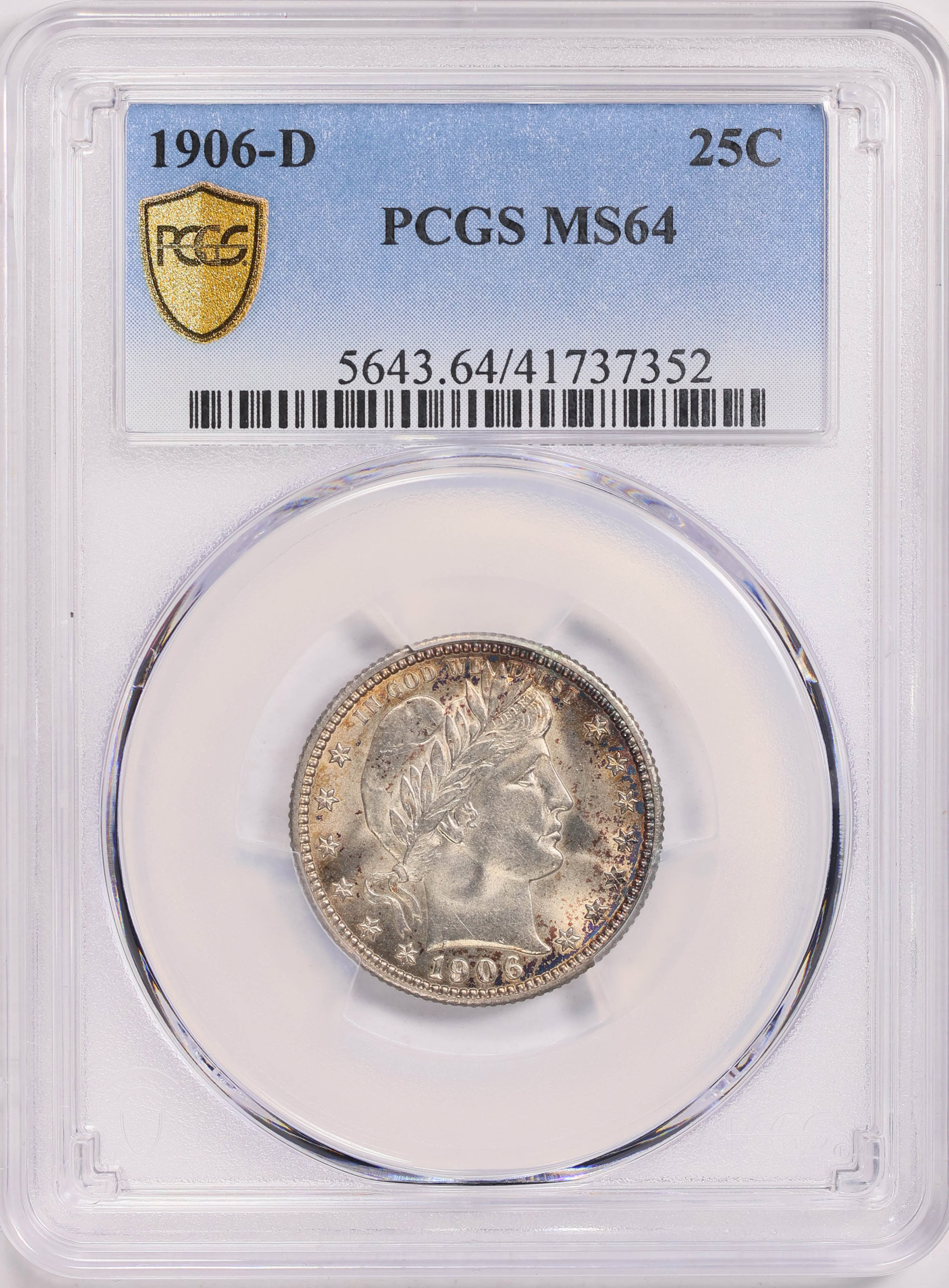 1906-D Barber Quarter PCGS MS-64 (Toned) (Item 1719624) | GreatCollections Coin Auctions