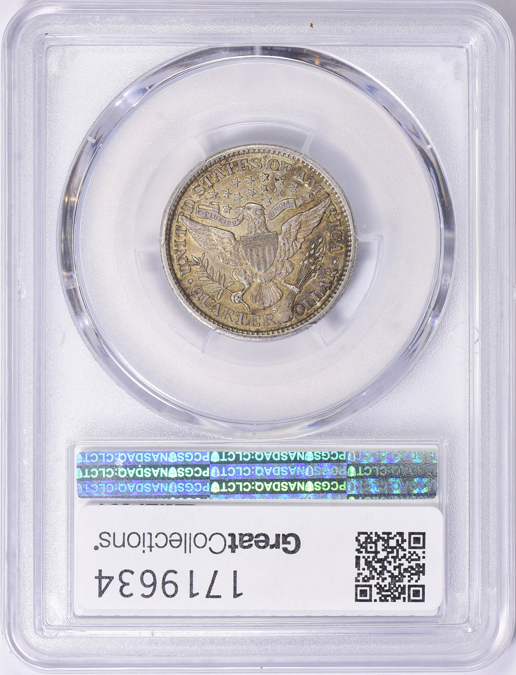 1900-S Barber Quarter PCGS AU-55+ (Toned) (Item 1719634) | GreatCollections Coin Auctions