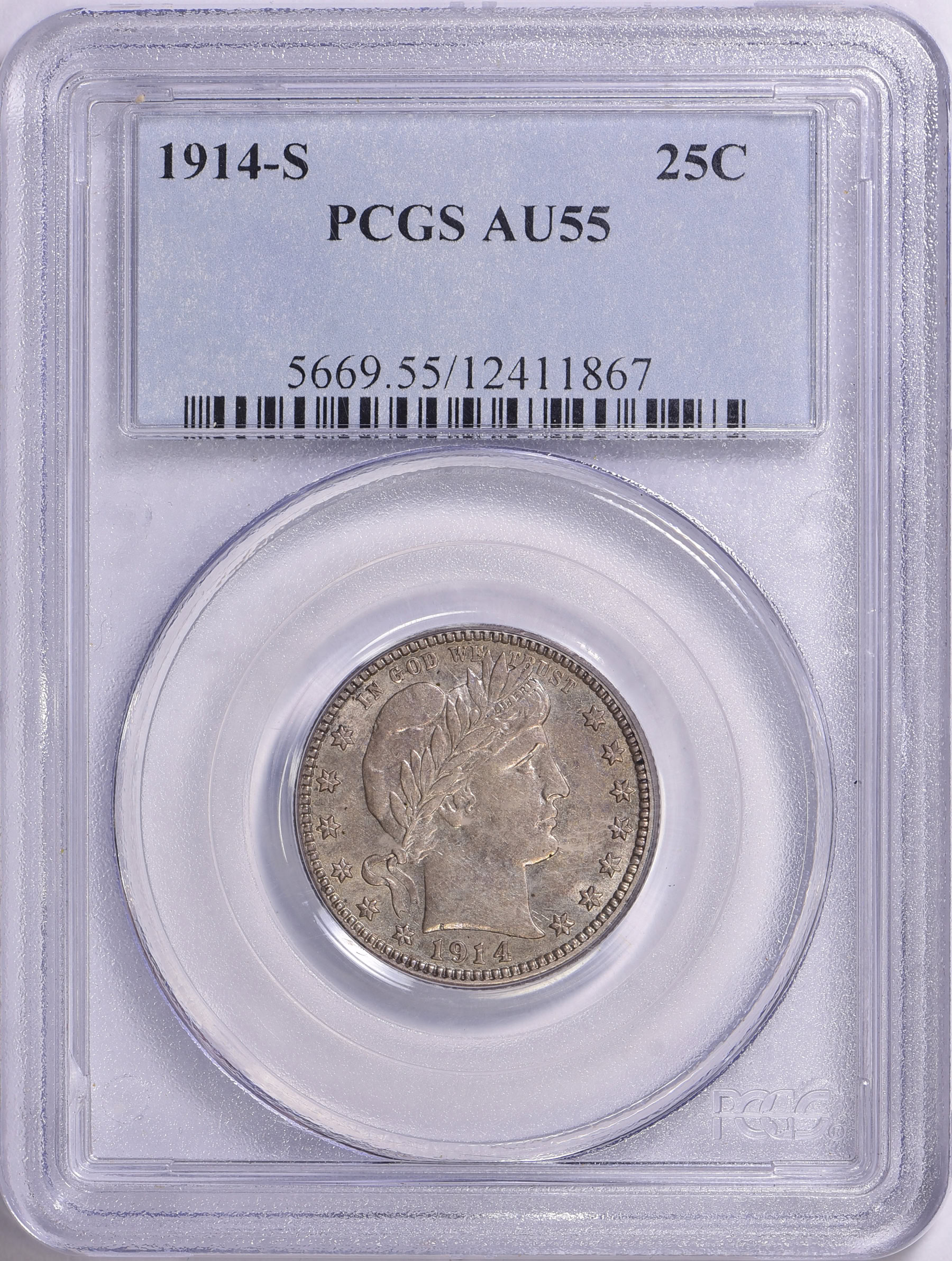 1914-S Barber Quarter PCGS AU-55 (Item 1719638) | GreatCollections Coin Auctions