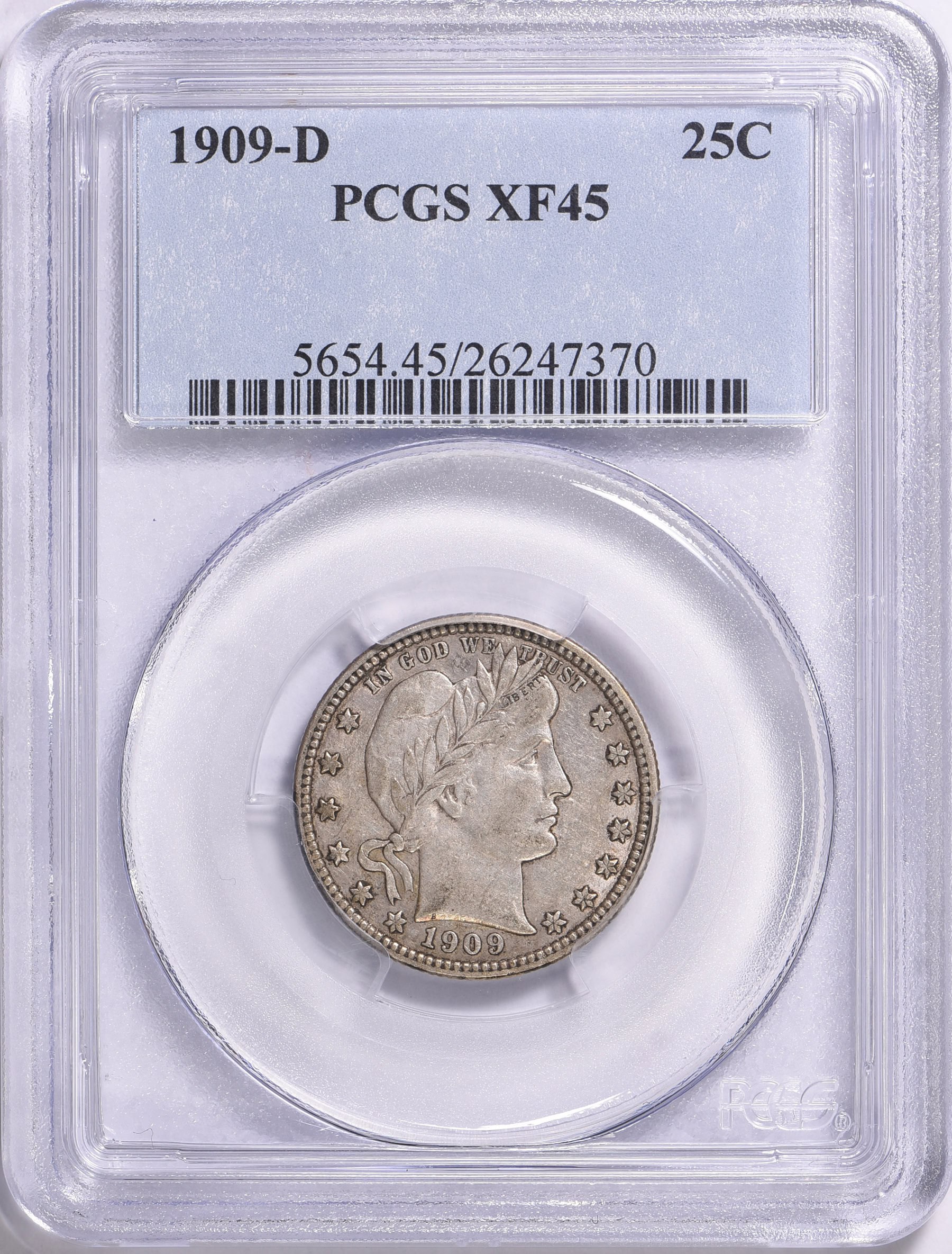 1909-D Barber Quarter PCGS XF-45 (Item 1719642) | GreatCollections Coin Auctions