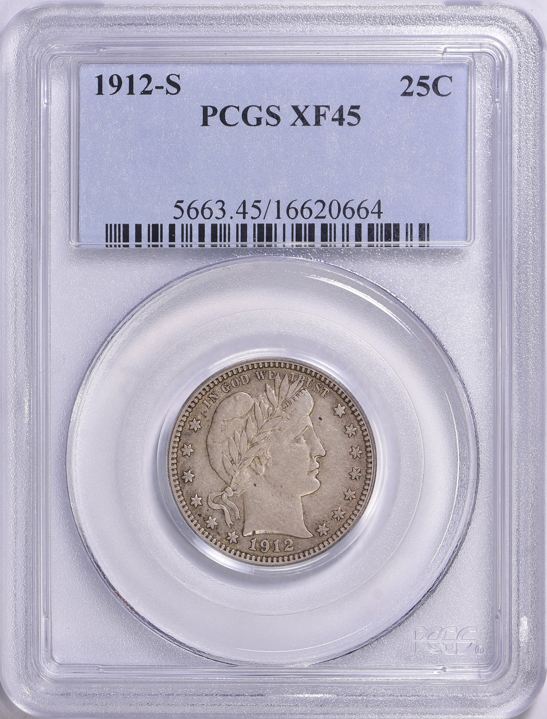 1912-S Barber Quarter PCGS XF-45 (Item 1719644) | GreatCollections Coin Auctions
