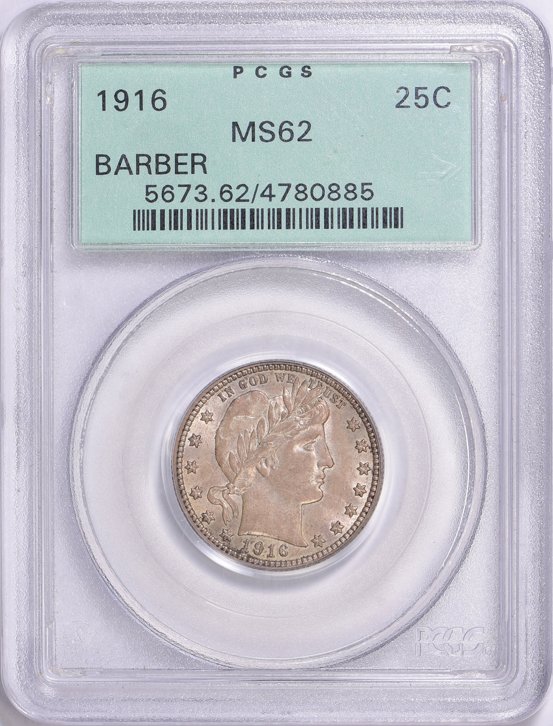 1916 Barber Quarter PCGS MS-62 OGH (Item 1719648) | GreatCollections ...