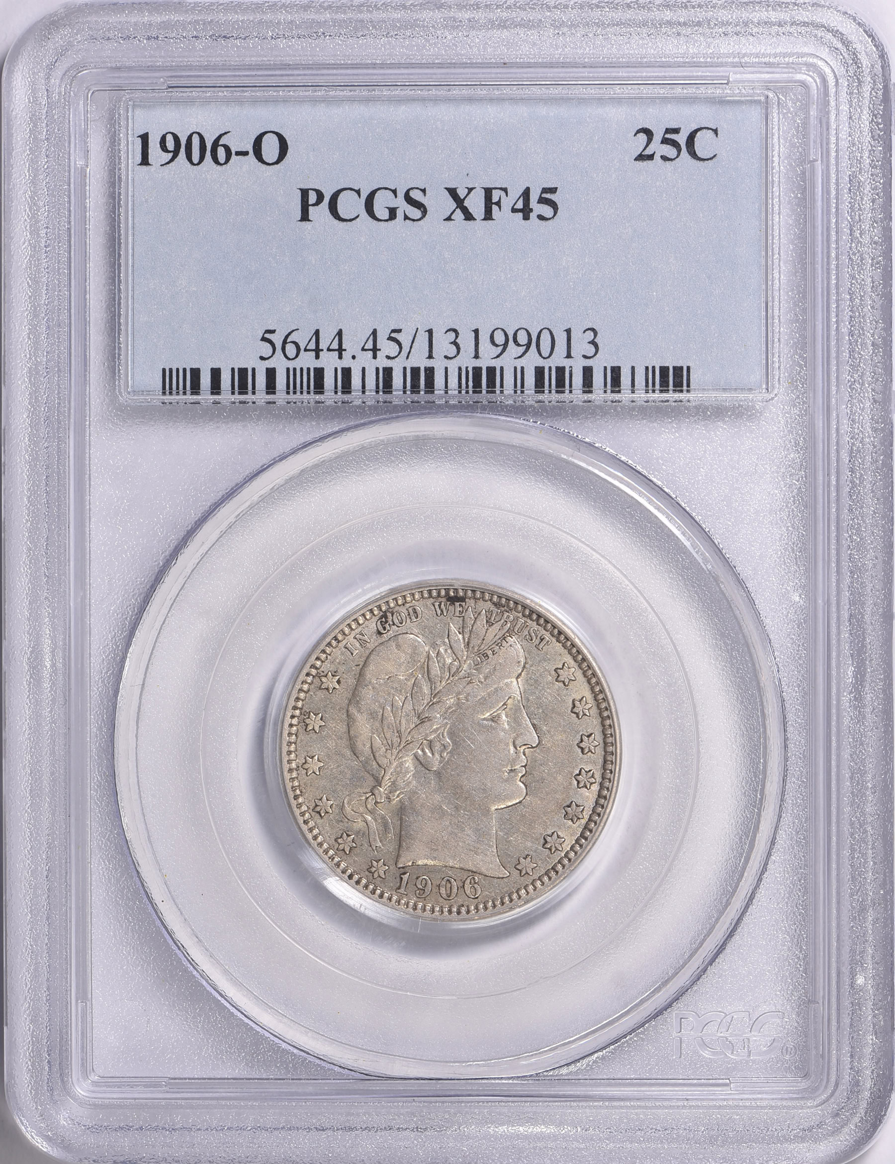 1906-O Barber Quarter PCGS XF-45 (Item 1719660) | GreatCollections Coin Auctions