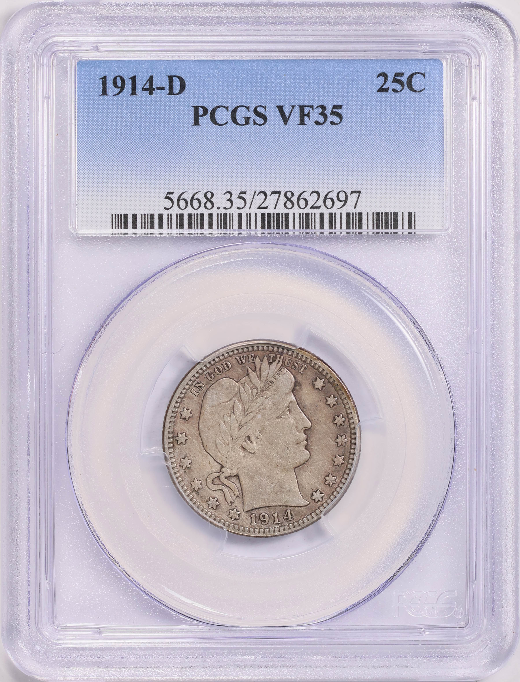 1914-D Barber Quarter PCGS VF-35 (Item 1719663) | GreatCollections Coin Auctions