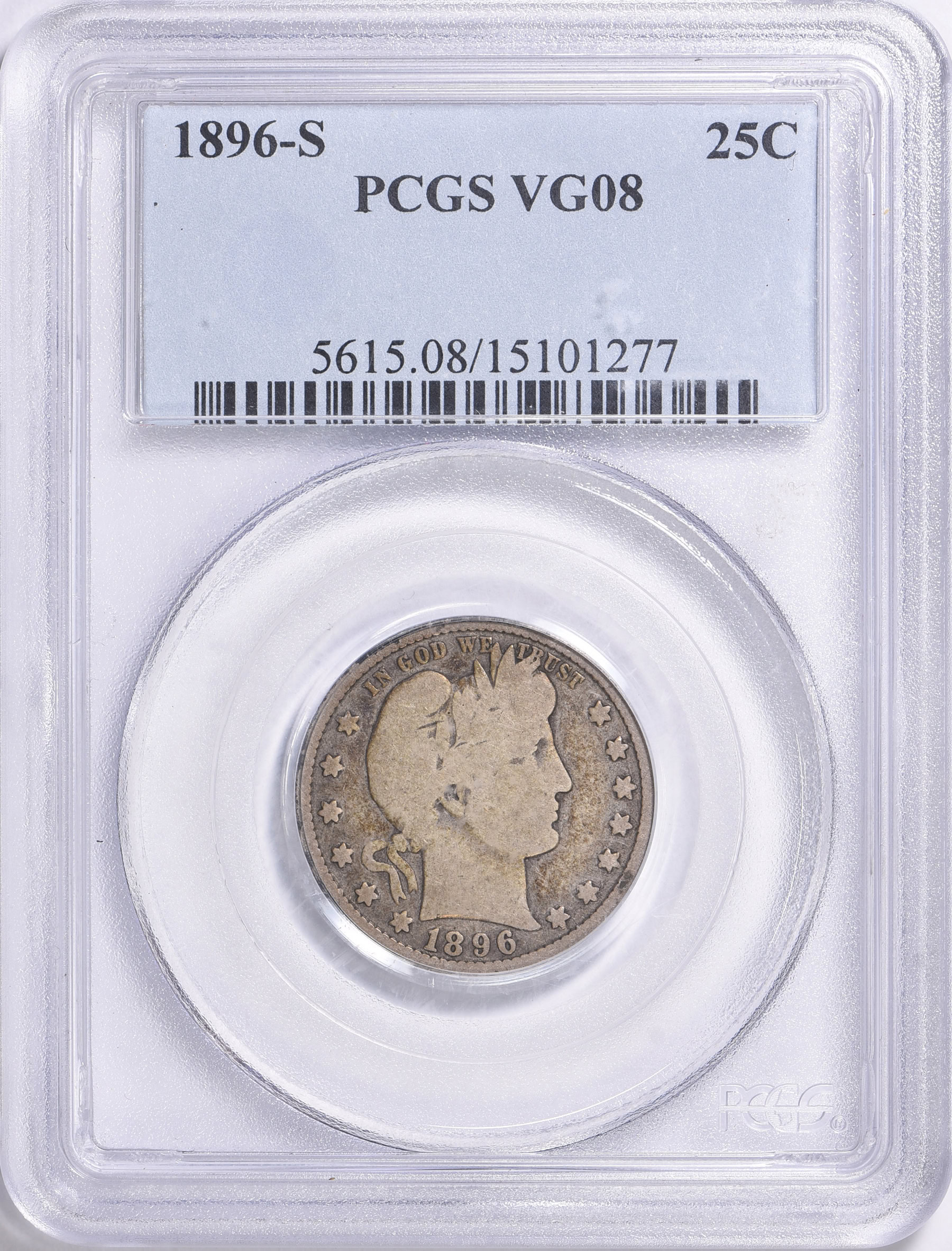 1896-S Barber Quarter PCGS VG-08 (Item 1719664) | GreatCollections Coin Auctions