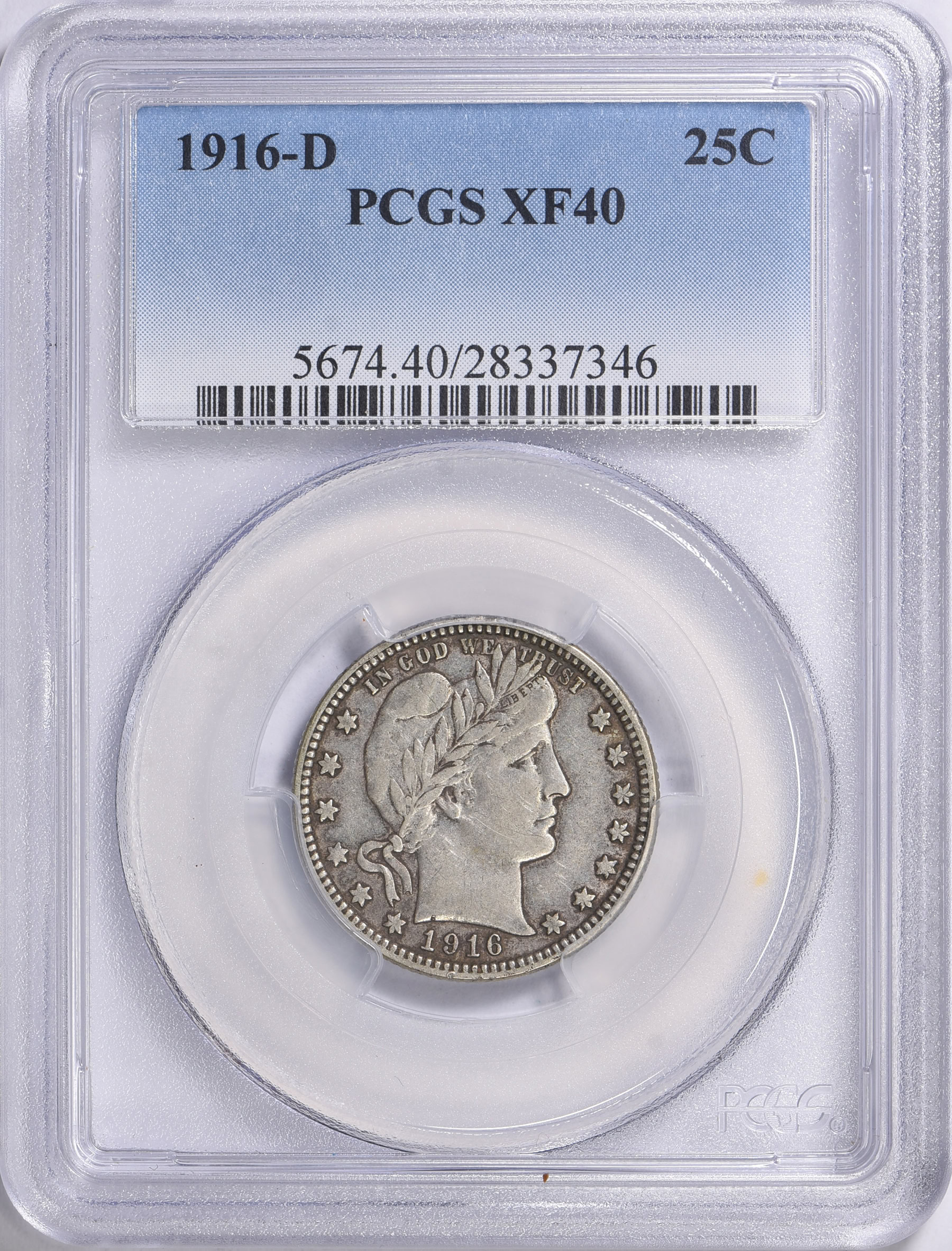 1916-D Barber Quarter PCGS XF-40 (Item 1719665) | GreatCollections Coin ...