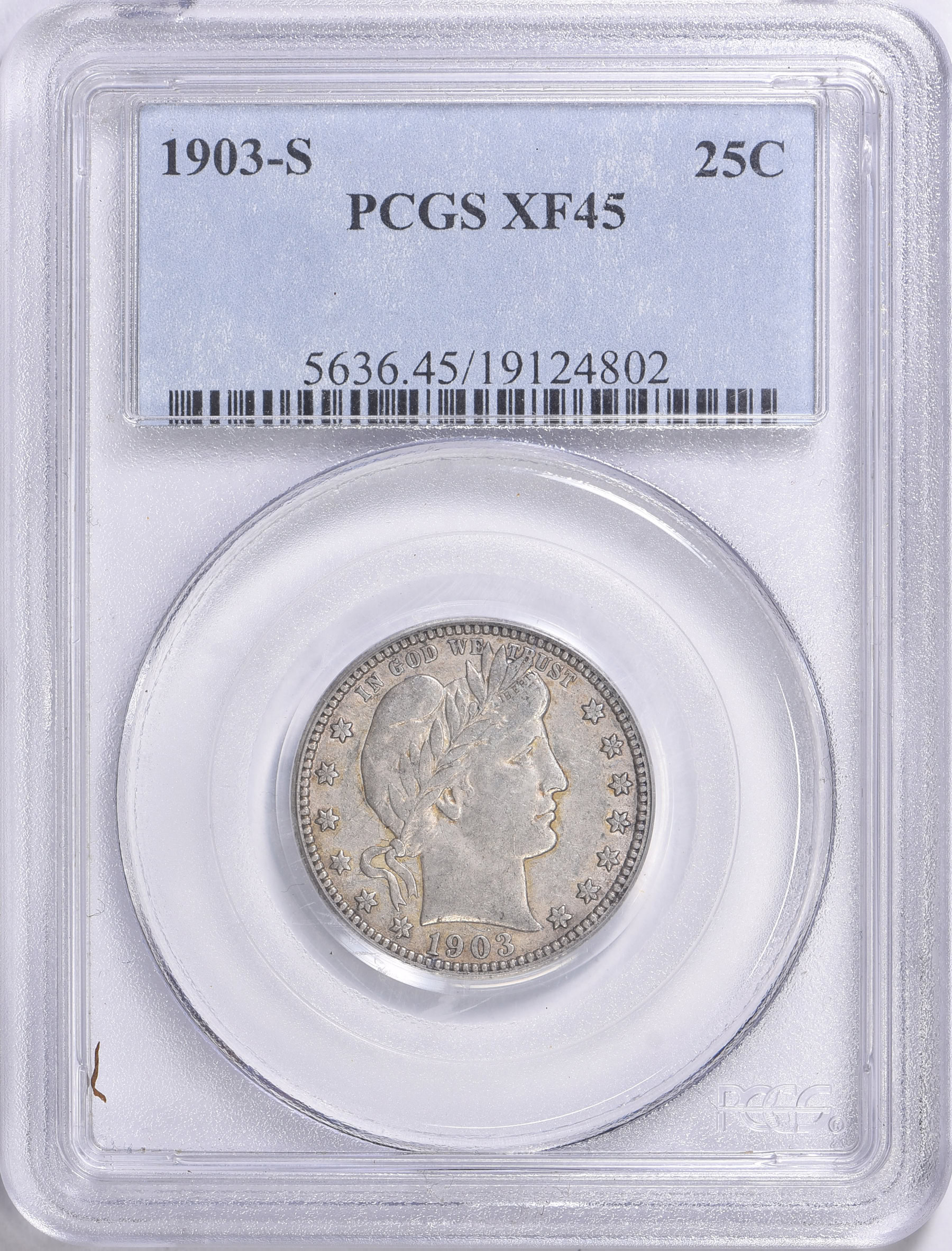 1903-S Barber Quarter PCGS XF-45 (Item 1719669) | GreatCollections Coin Auctions