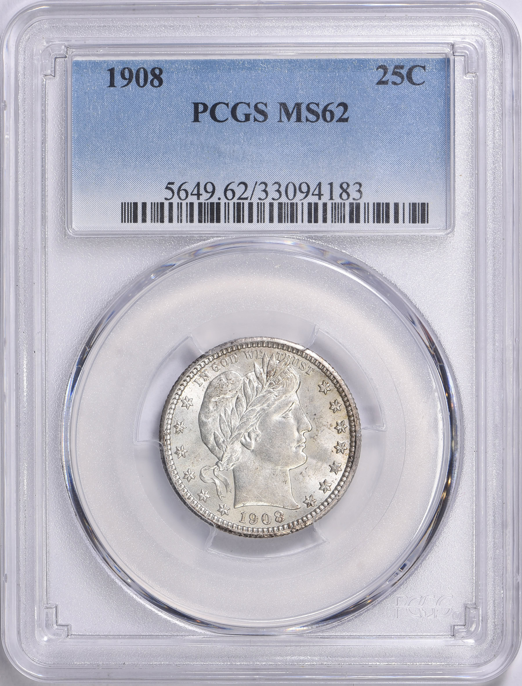 1908 Barber Quarter PCGS MS-62 (Item 1719671) | GreatCollections Coin ...