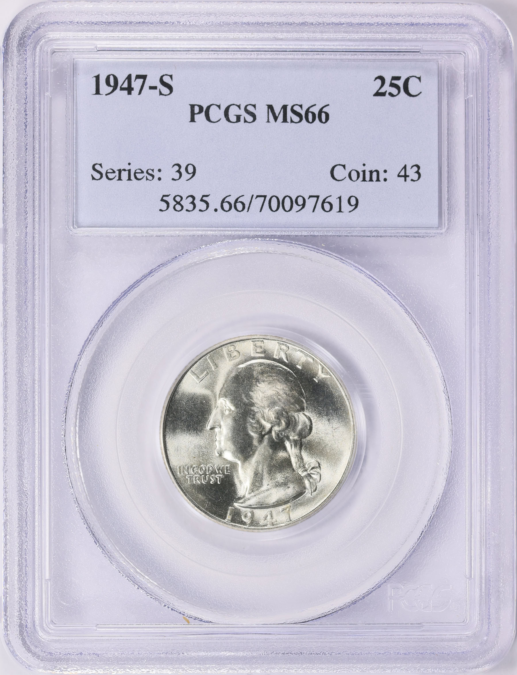1947-S Washington Quarter PCGS MS-66 (Item 1719689) | GreatCollections Coin Auctions