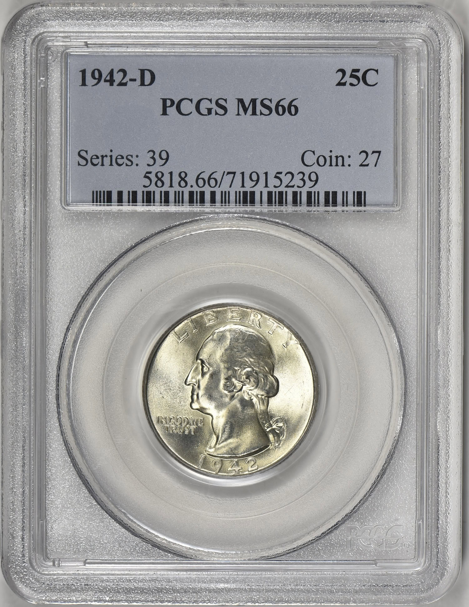1942-D Washington Quarter PCGS MS-66 (Item 1719712) | GreatCollections Coin Auctions