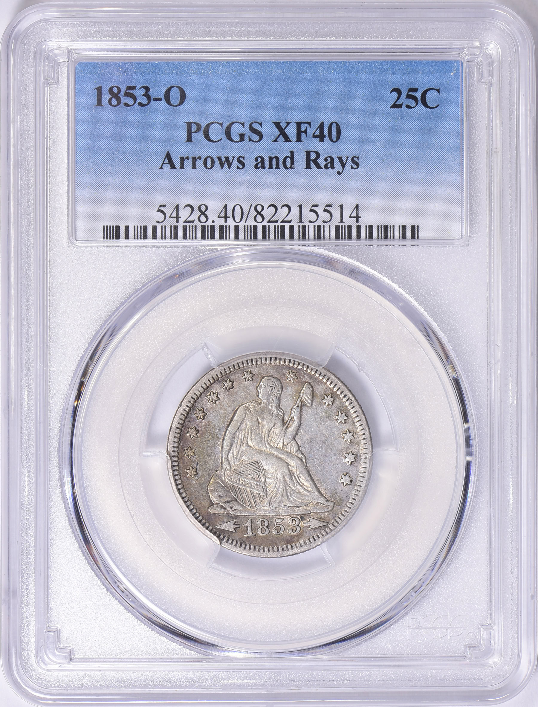 1853-O Seated Liberty Quarter Arrows and Rays PCGS XF-40 (Toned) (Item 1719724 ...