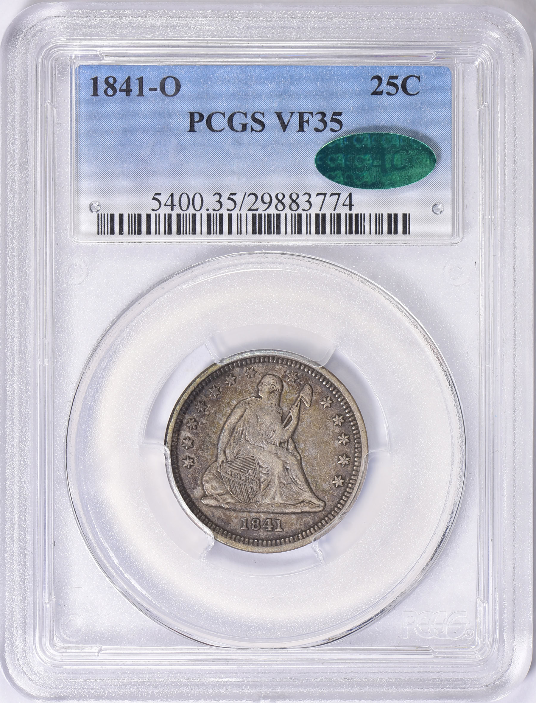 1841-O Seated Liberty Quarter PCGS VF-35 (CAC Green) (Toned) (Item 1719732) | GreatCollections ...
